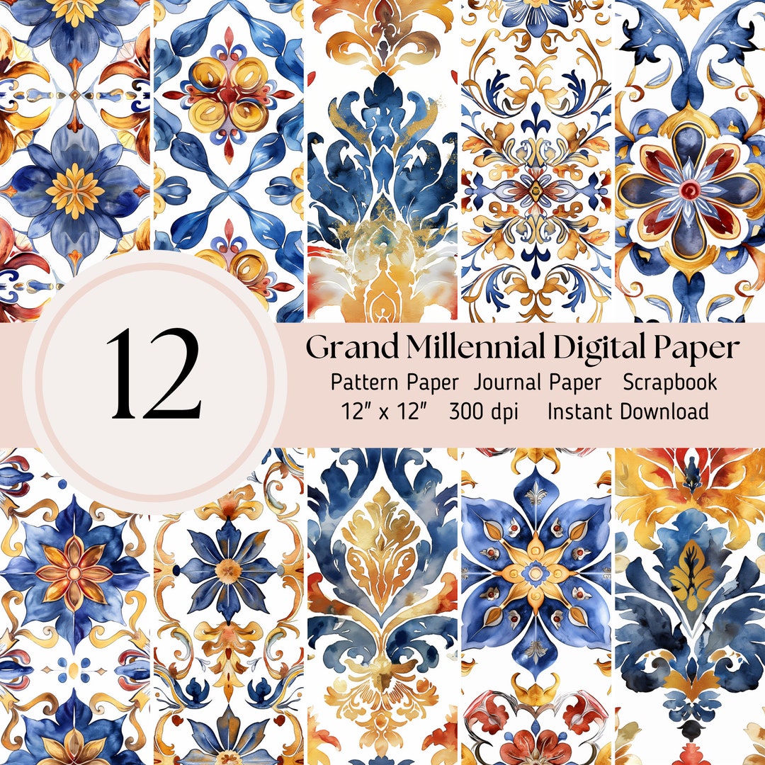 Grand Millennial Digital Paper 12 Pack, Background, Scrapbooking ...