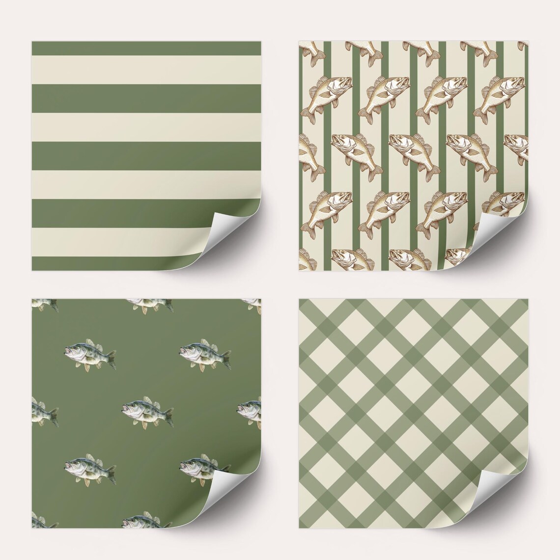 Largemouth Bass Fisherman Aesthetic Digital Paper- 12 Seamless ...