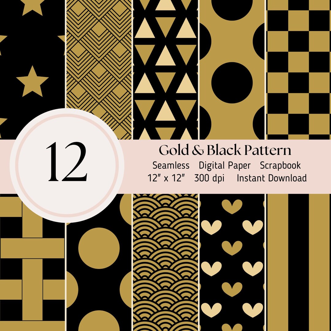 Gold and Black Polka Dot Digital Paper - 12 Pack Seamless Background ...