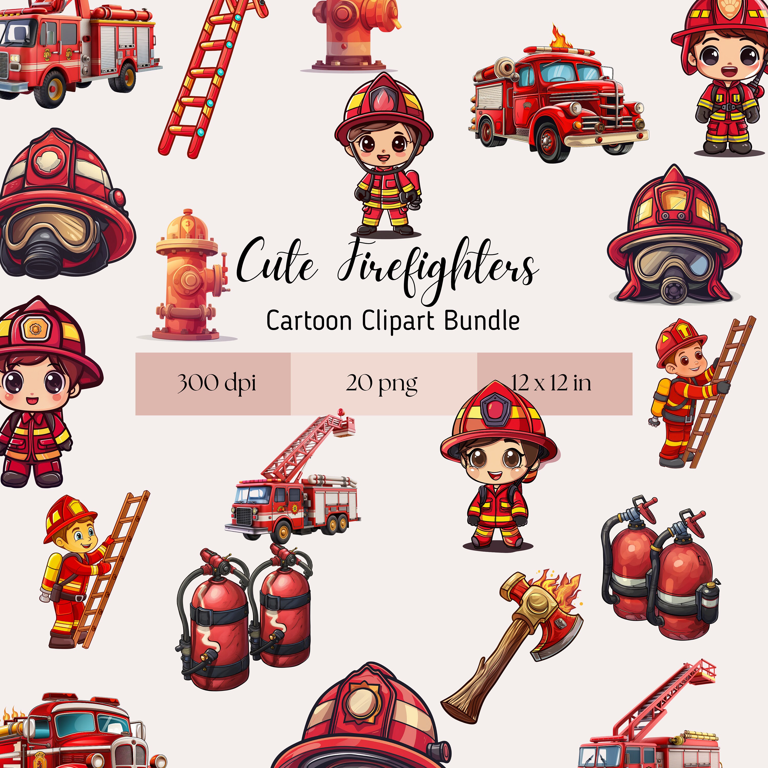 Cute Firefighters PNG- Clipart for Commercial Use, Transparent ...
