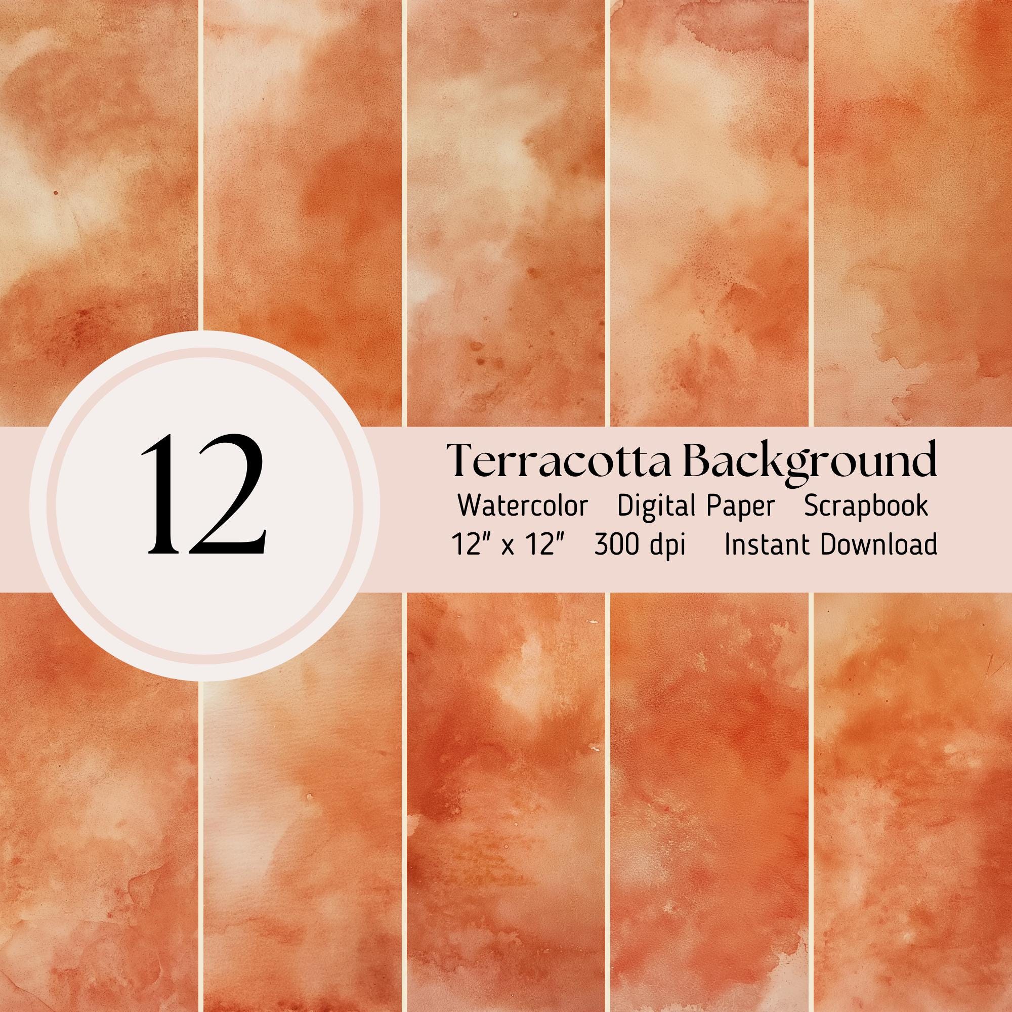 Terracotta Orange Digital Paper - 12 Pack Watercolor Texture Background ...