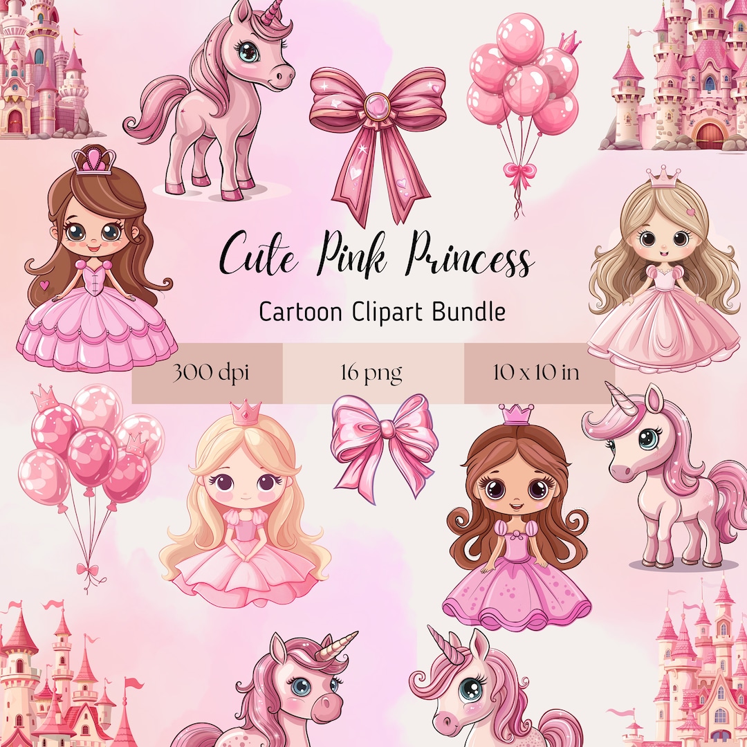 Cute Princess in Pink PNG- Royal Clipart for Commercial Use ...