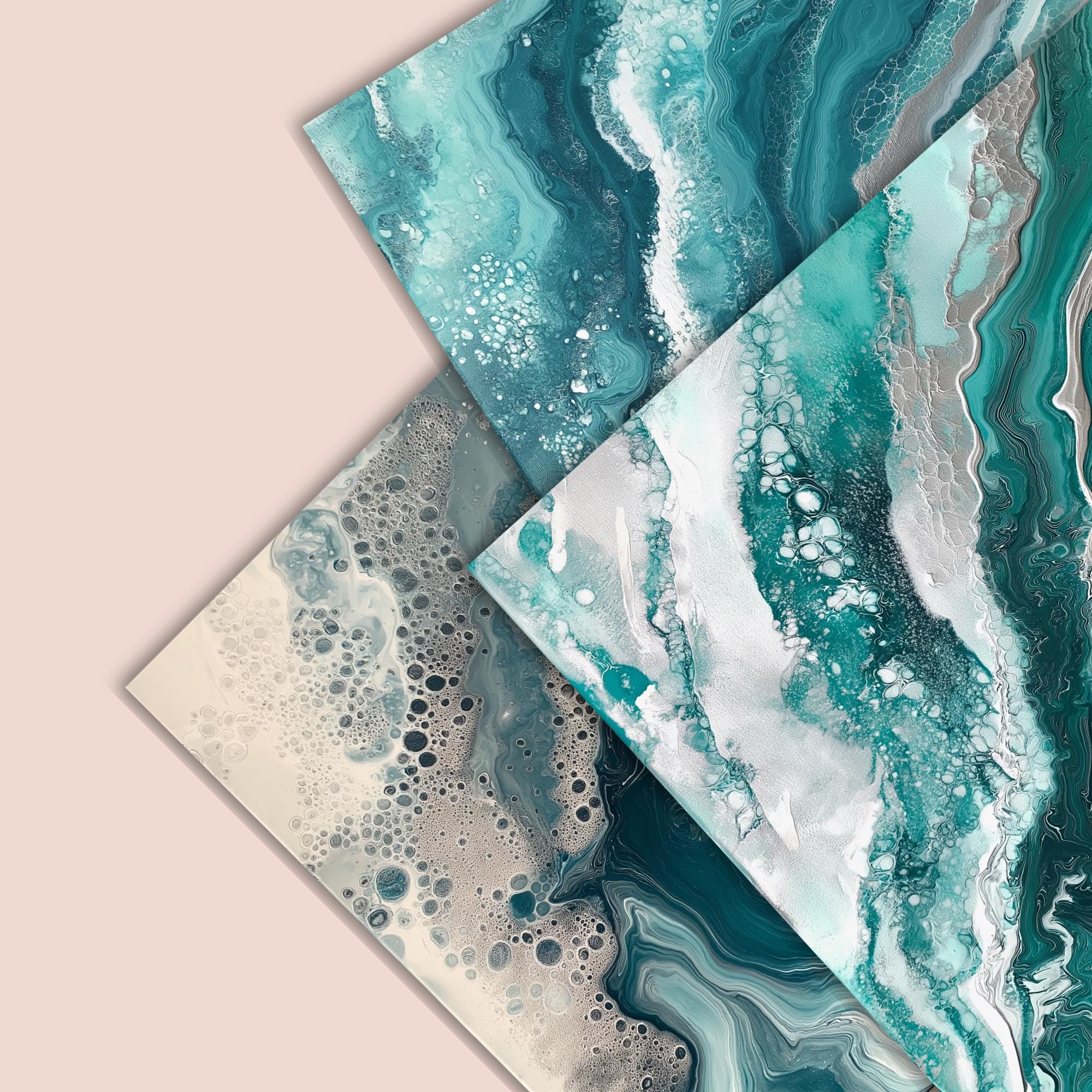 Teal and Silver Digital Paper - 12 Pack Acrylic Pour Patterns ...