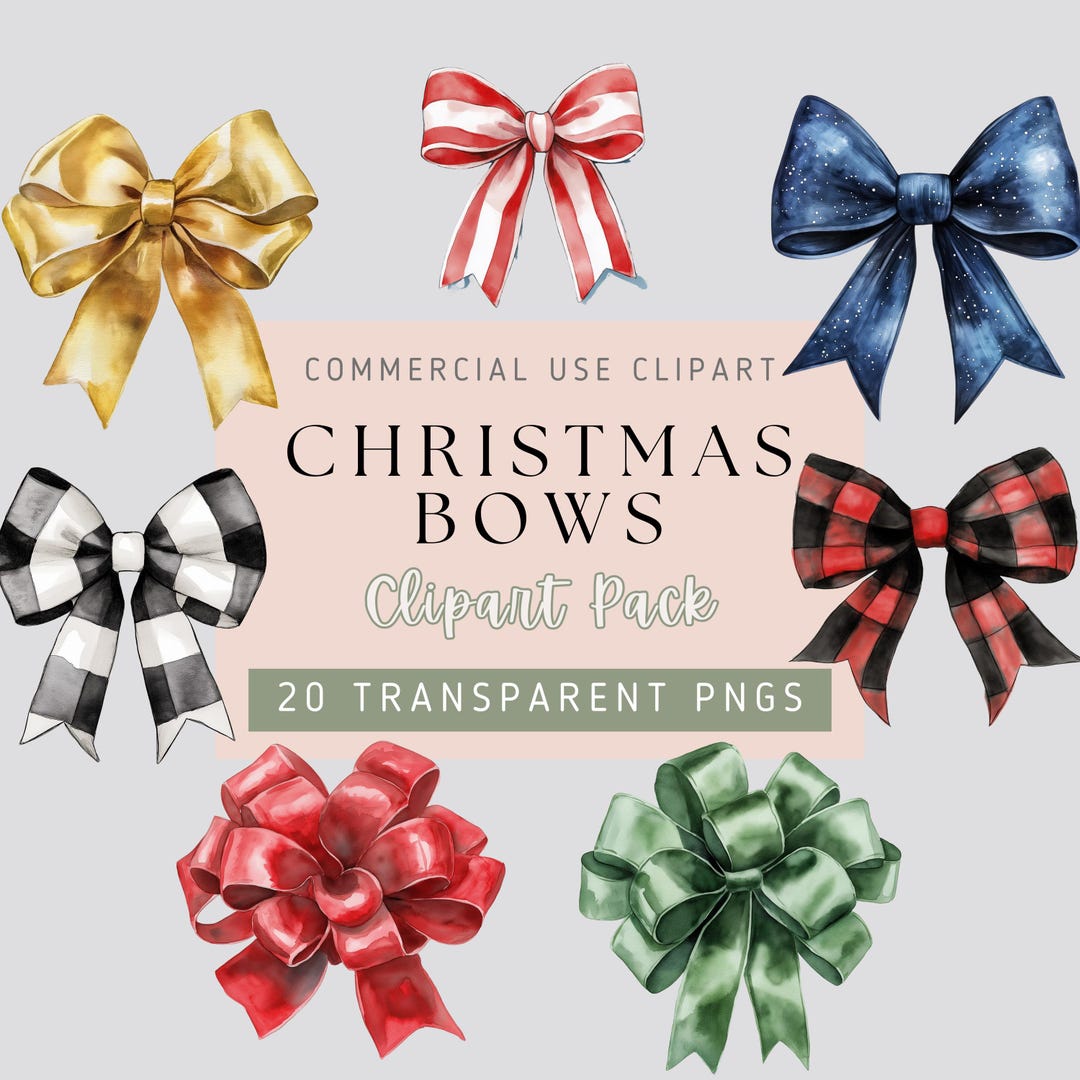 Christmas Bows Clipart- 20 PNG Images, Transparent Background, High ...