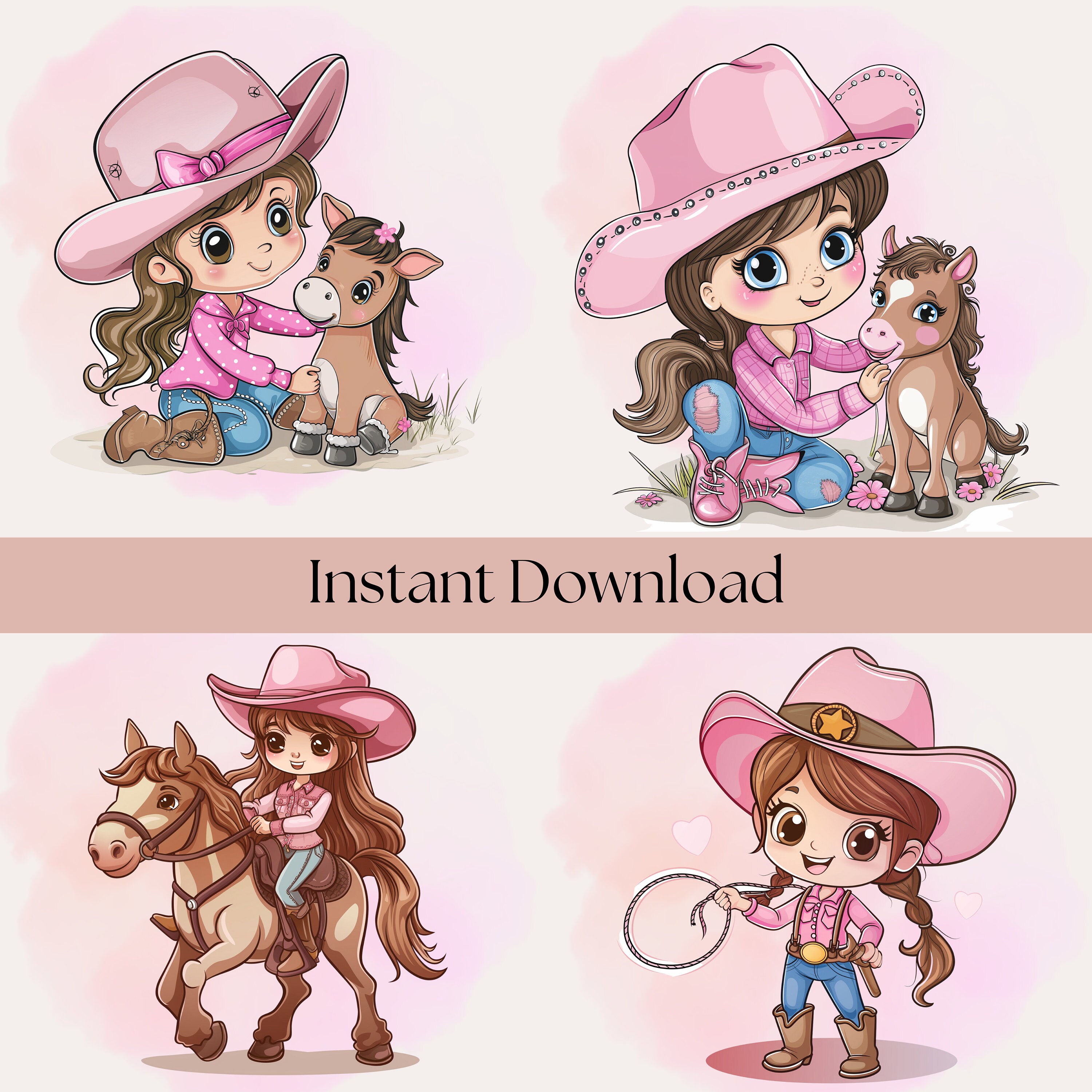 Cute Cowgirl in Pink PNG- Rodeo, Western Clipart for Commercial Use ...