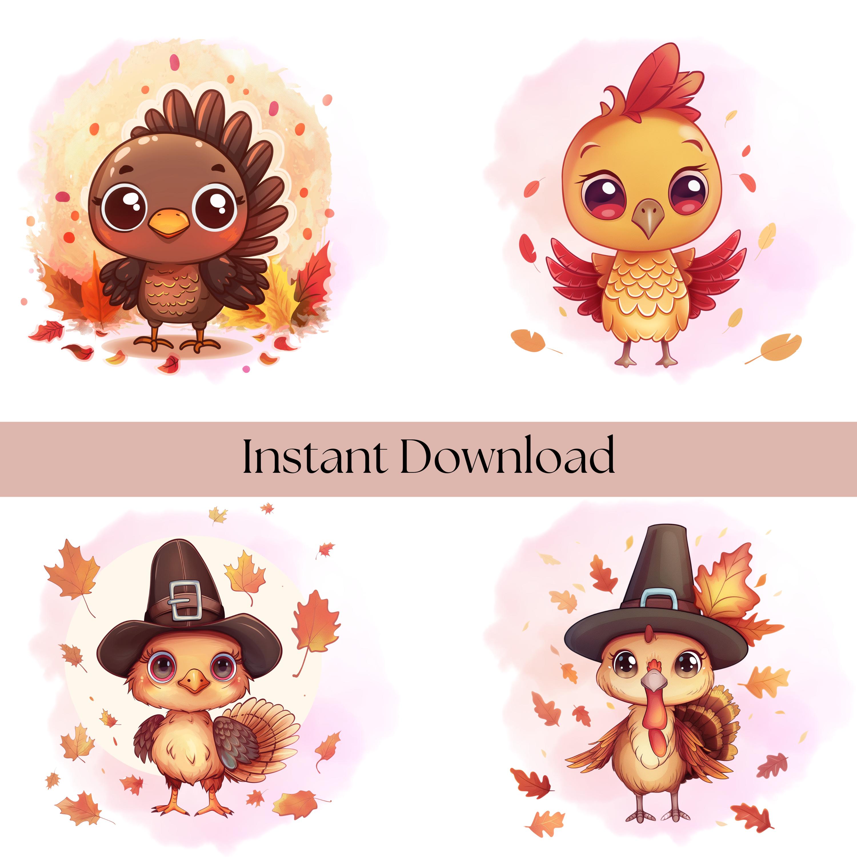 Cute Turkeys PNG- Kawaii, Thanksgiving Clipart for Commercial Use ...