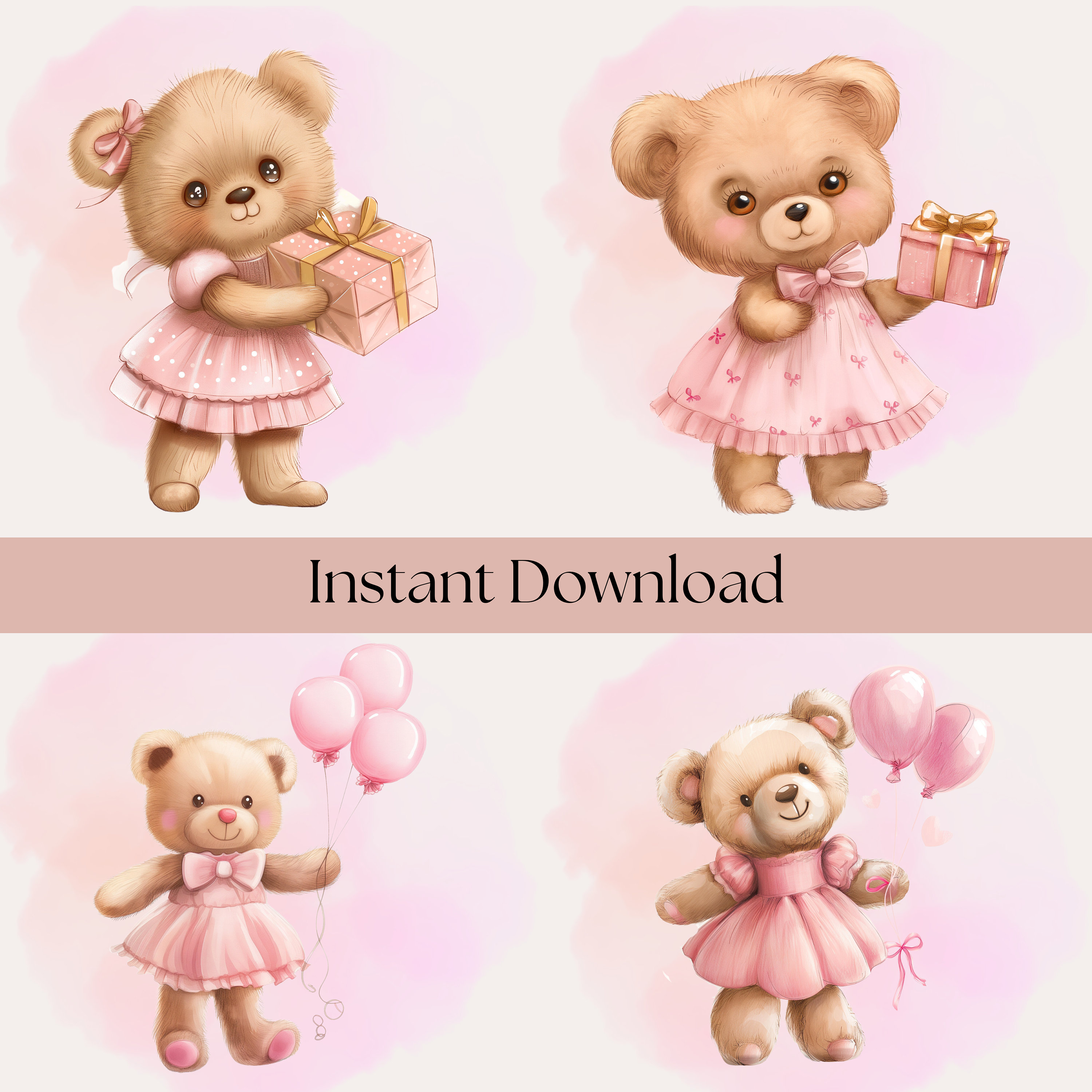 Cute Pink Teddy Bear PNG- Animal Clipart for Commercial Use ...