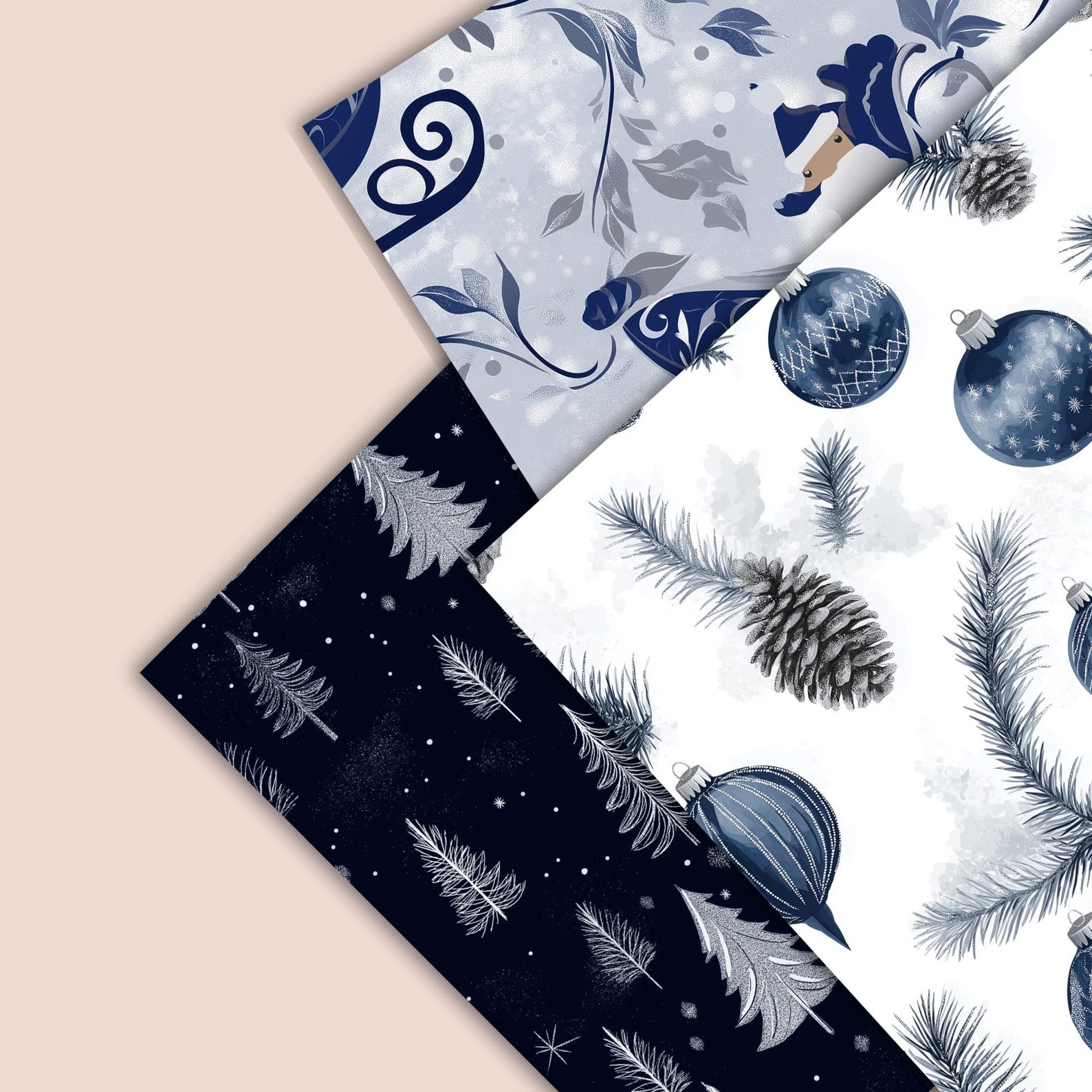Navy Blue and Silver Christmas- 12 Digital Paper Pack, Pattern ...