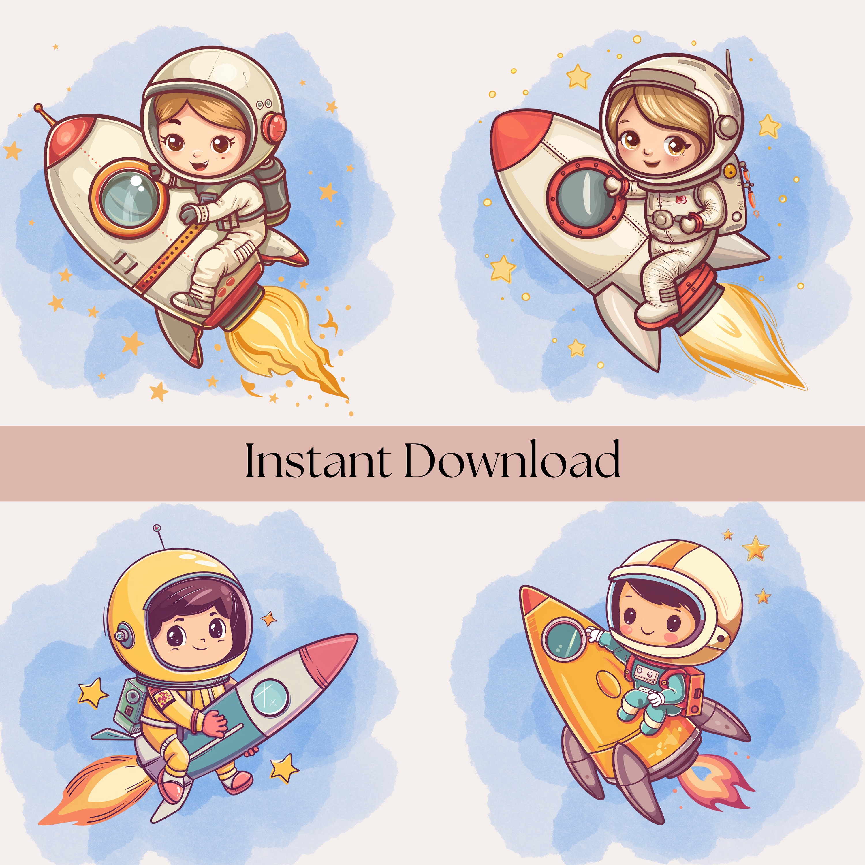 Cute Astronauts PNG Outer Space Clipart for Commercial Use, Transparent ...
