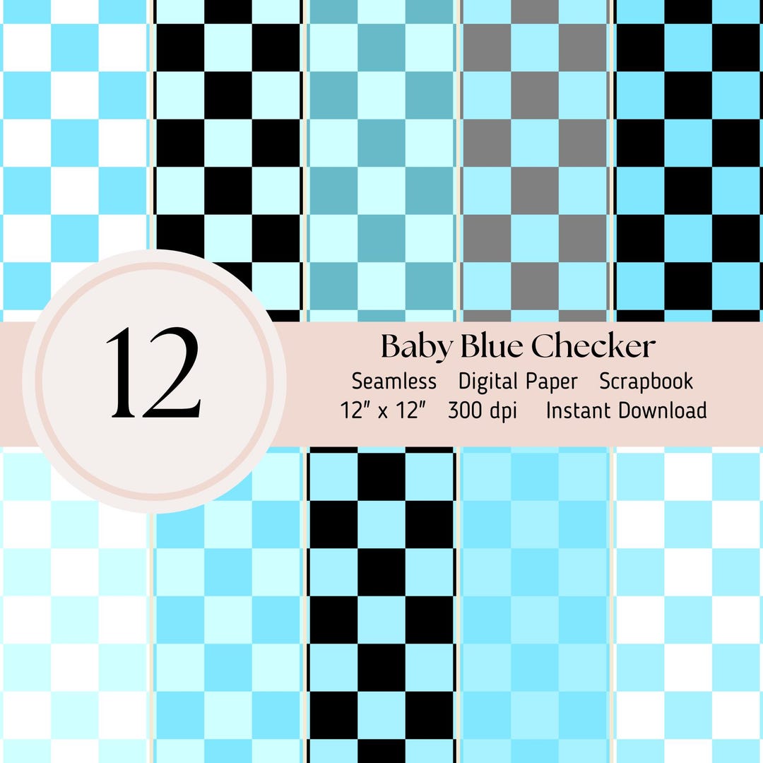 Baby Blue Checker Digital Paper - 12 Pack Seamless Background ...