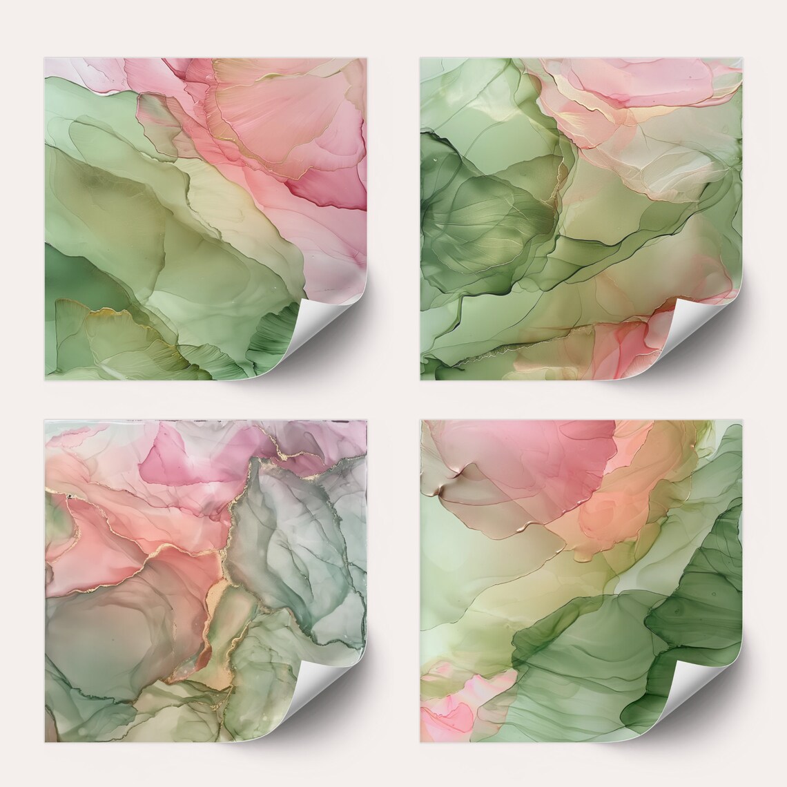 Alcohol Ink Digital Papers, Sage Green and Pink, 12 Pack, Scrapbooking ...