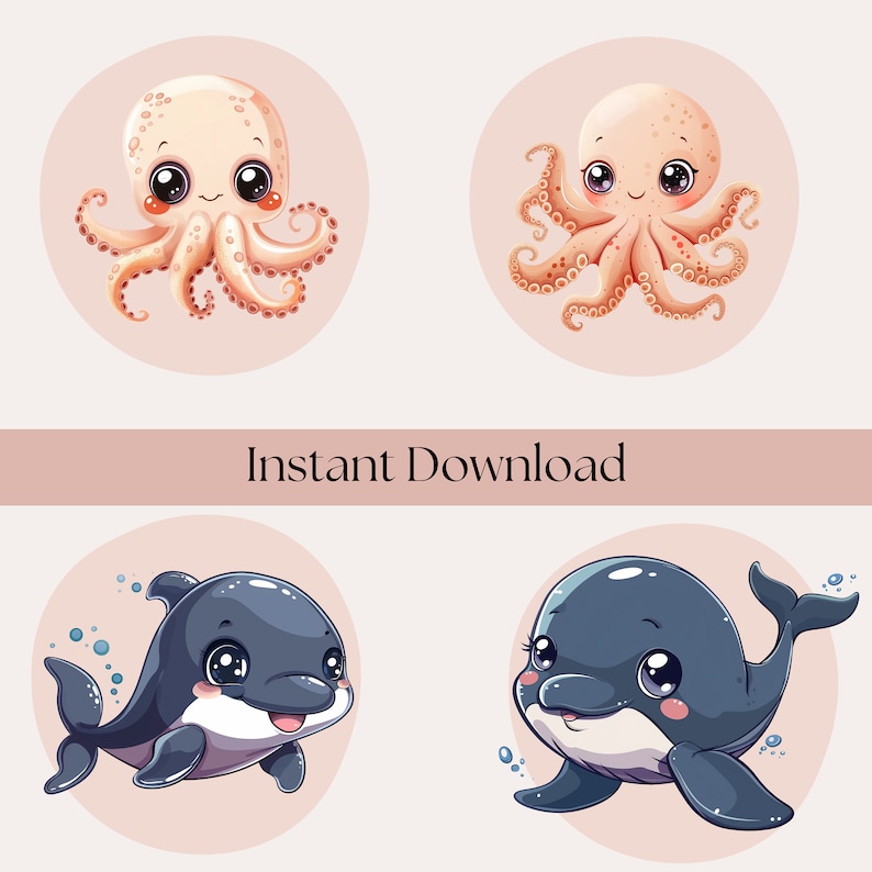 Cute Ocean Animals PNG Clipart for Commercial Use, Transparent ...