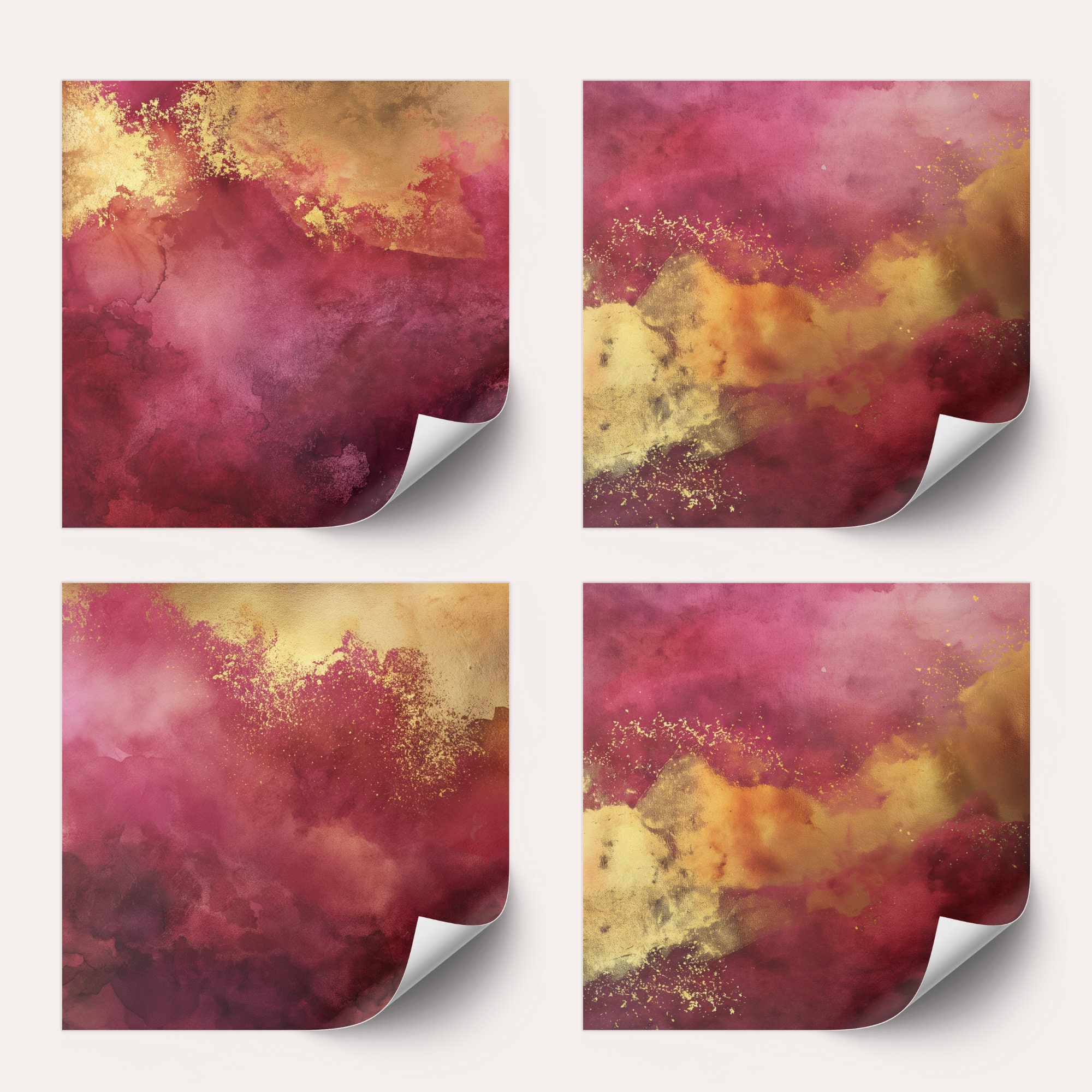 Burgundy and Gold Watercolor Digital Paper- 12 Pack, Scrapbooking ...