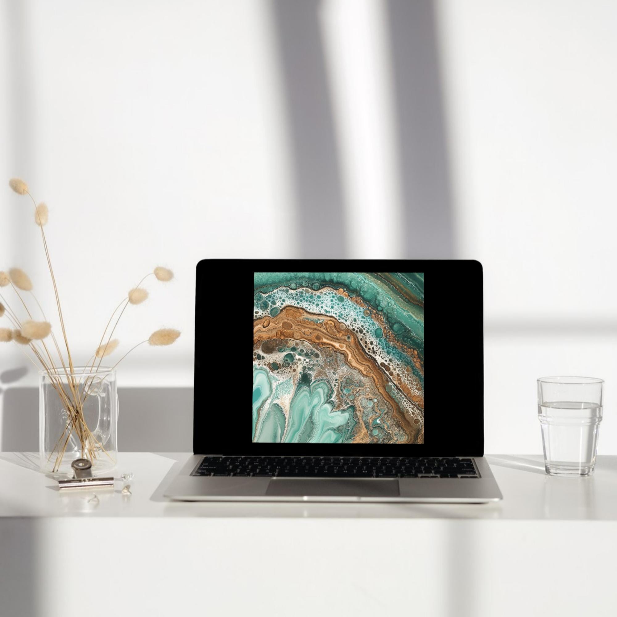 Teal and Brown Digital Paper - 12 Pack Acrylic Pour Patterns ...