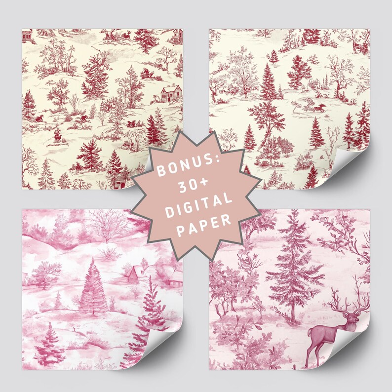 Christmas Toile Holiday Clipart Mega Bundle- 100+ PNG Transparent Files ...