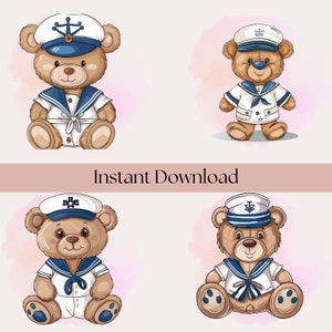 Sailor Bear Clipart in Blue, PNG for Commercial Use, Transparent ...