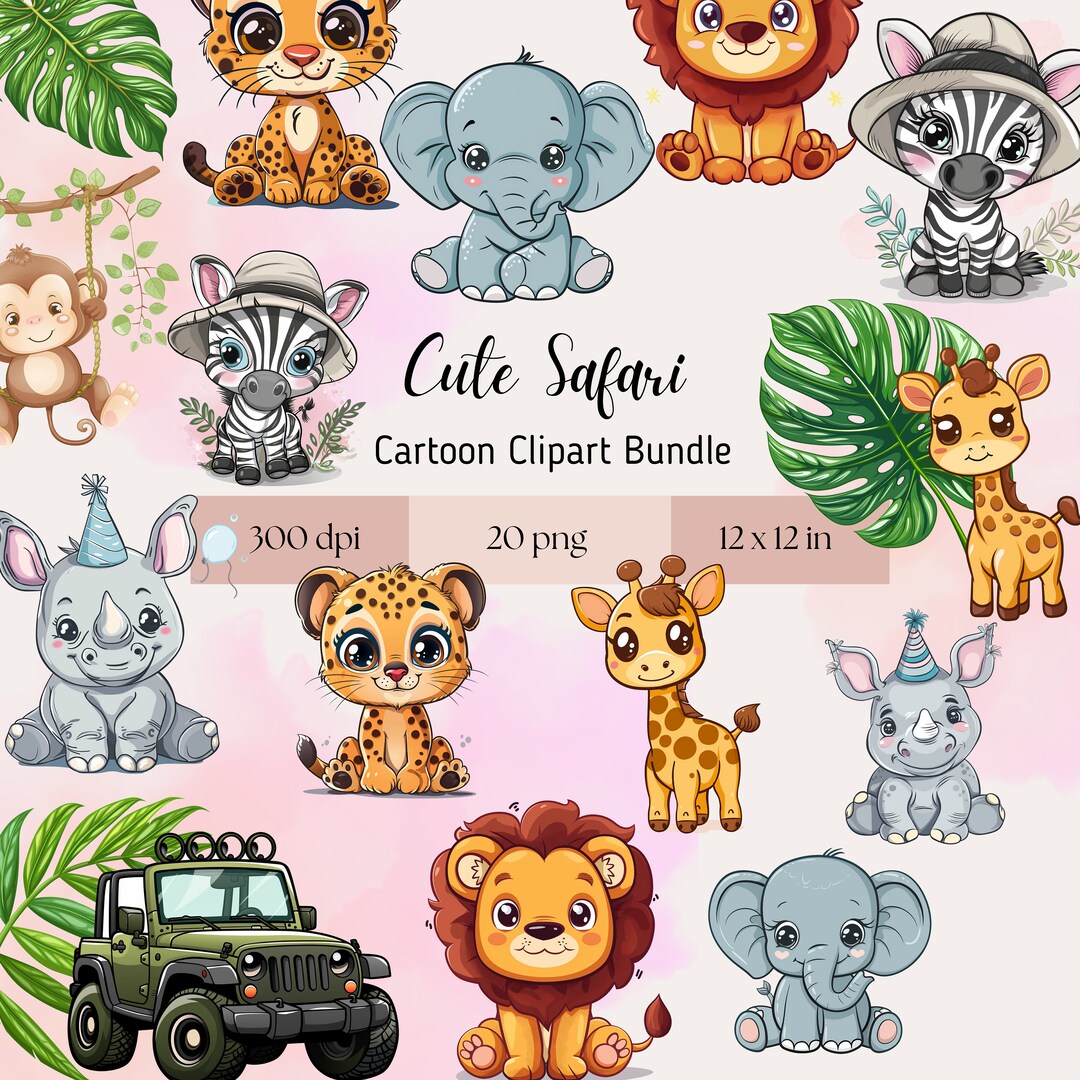 Cute Safari Animals PNG- Clipart for Commercial Use, Transparent ...