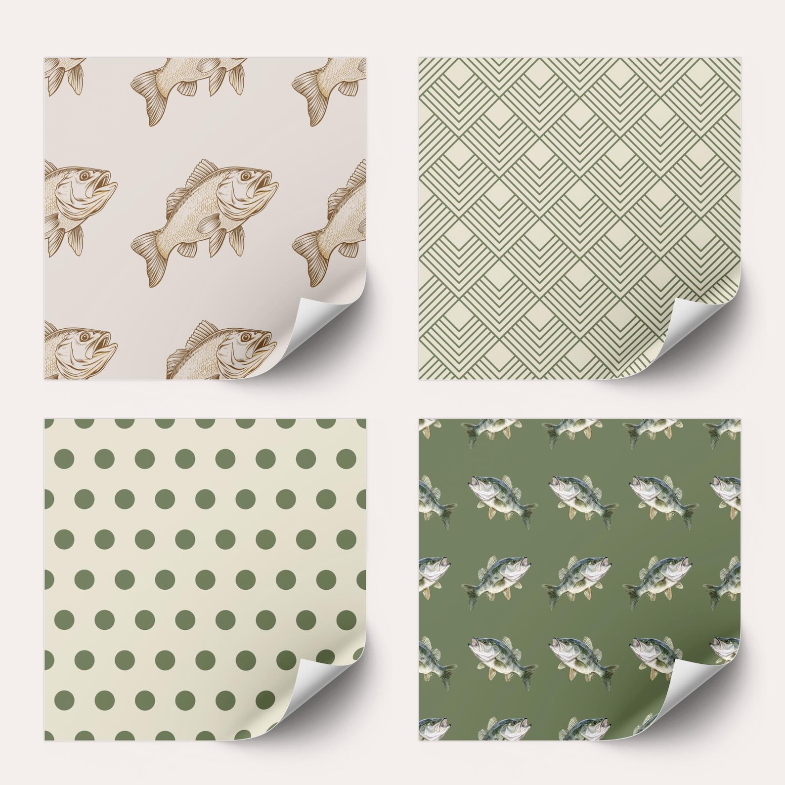 Largemouth Bass Fisherman Aesthetic Digital Paper- 12 Seamless ...