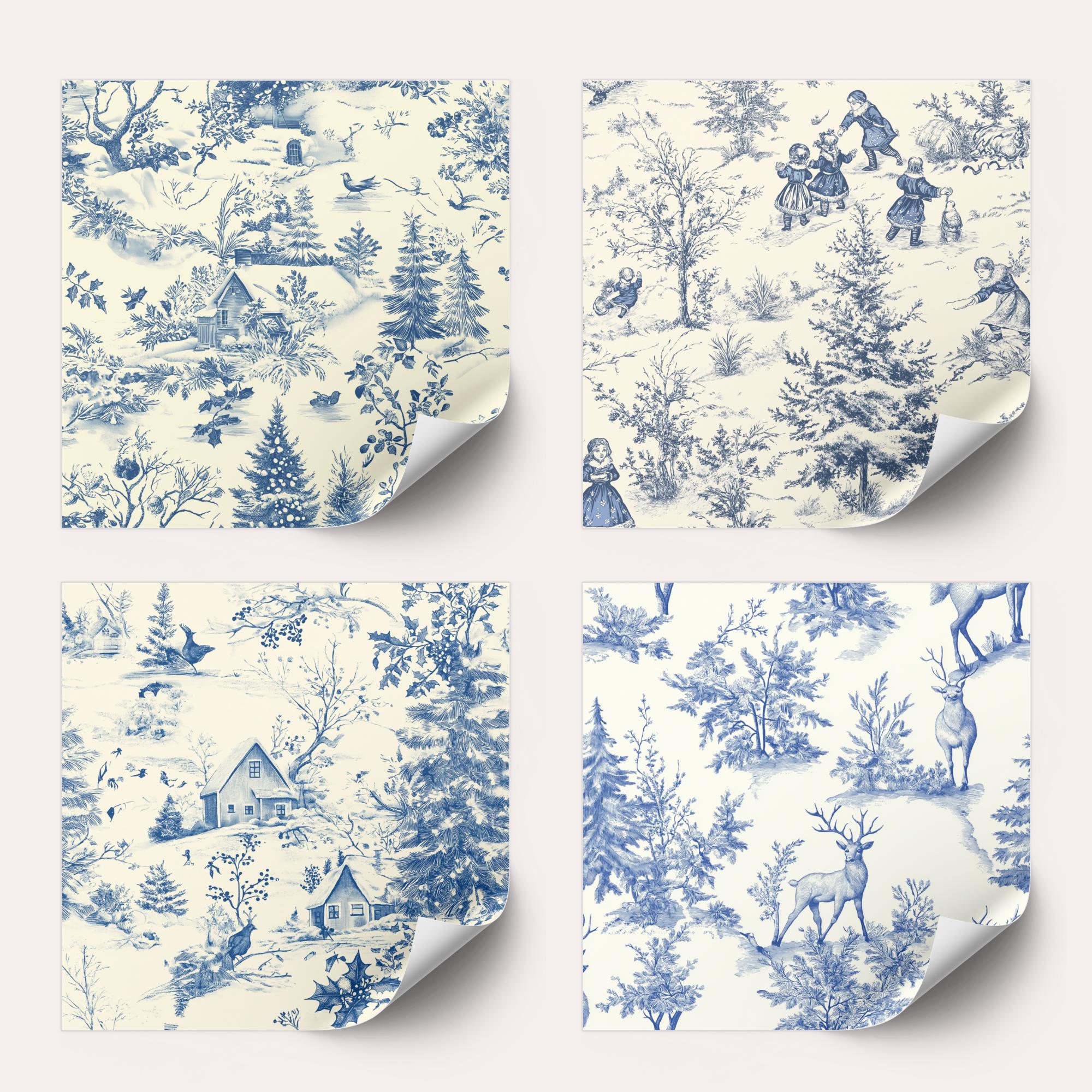 Christmas Toile Digital Download, Blue - 12 Pack, Background ...