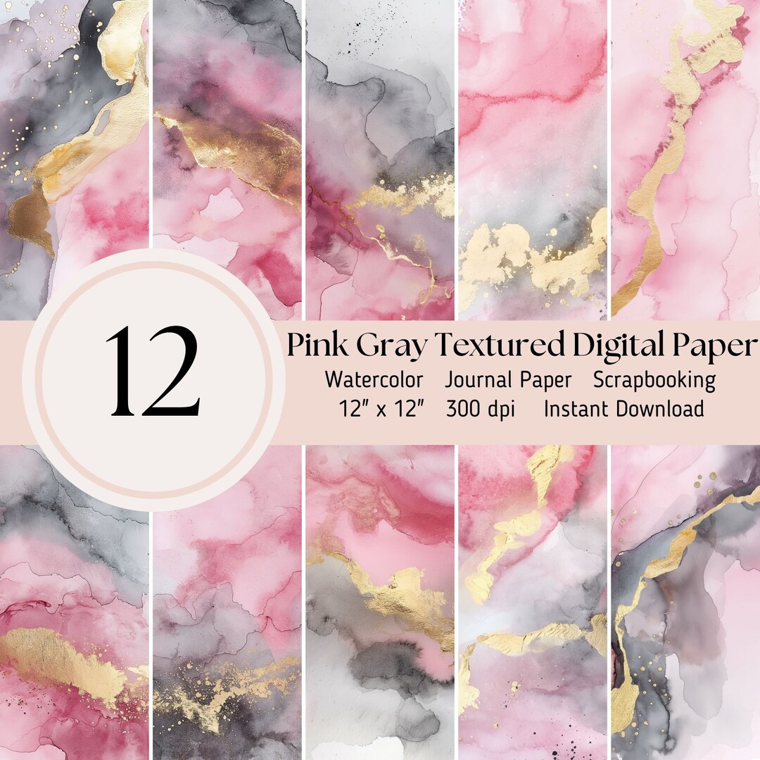 Pink and Gold Watercolor Digital Paper Pack- 12 Watercolor Texture ...