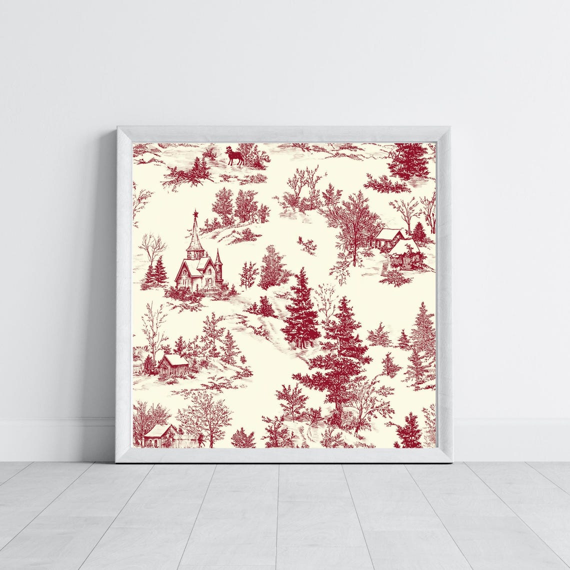 Christmas Toile Digital Download, Red - 12 Pack, Background ...