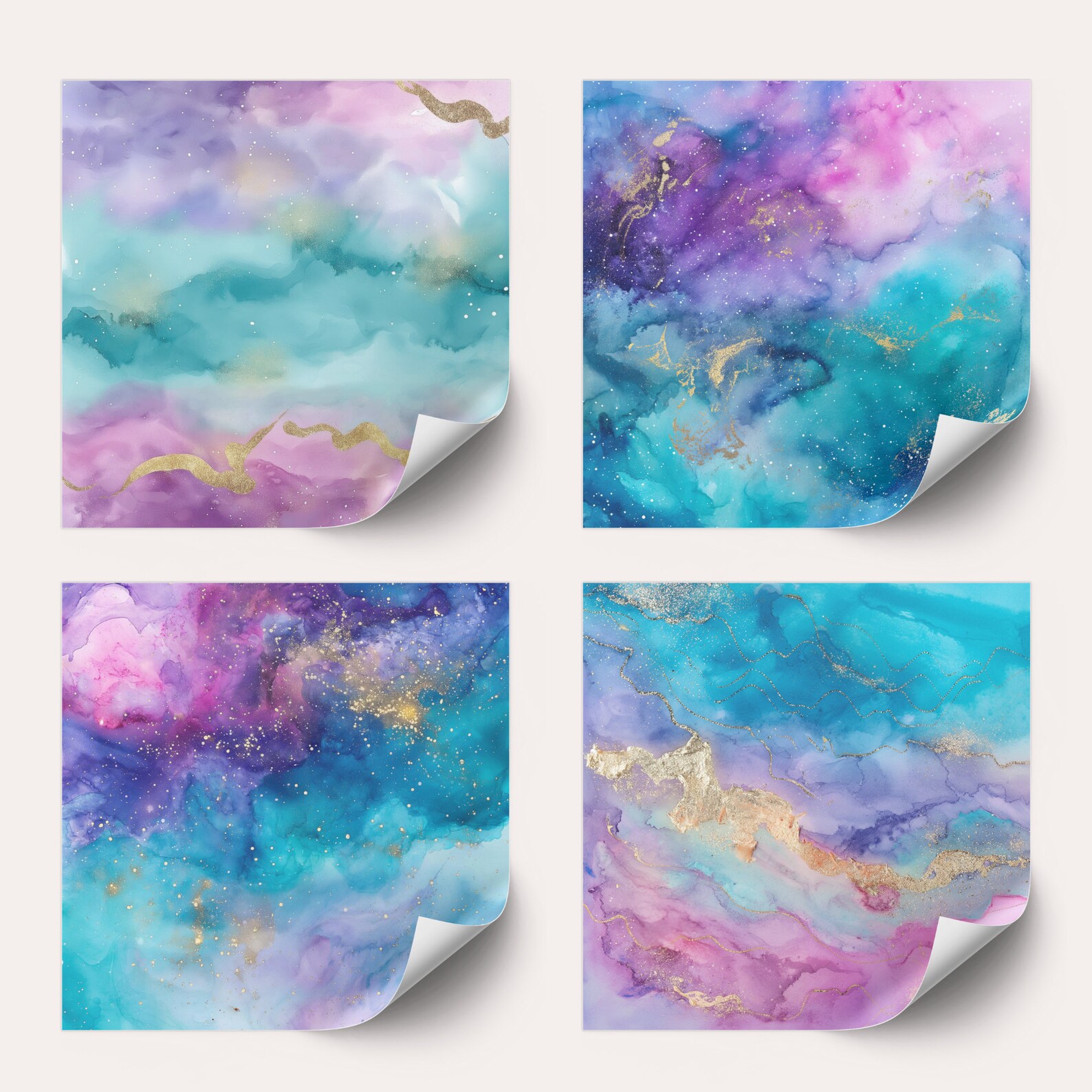 Mermaid Watercolor Background, Texture Digital Papers, 12 Pack ...