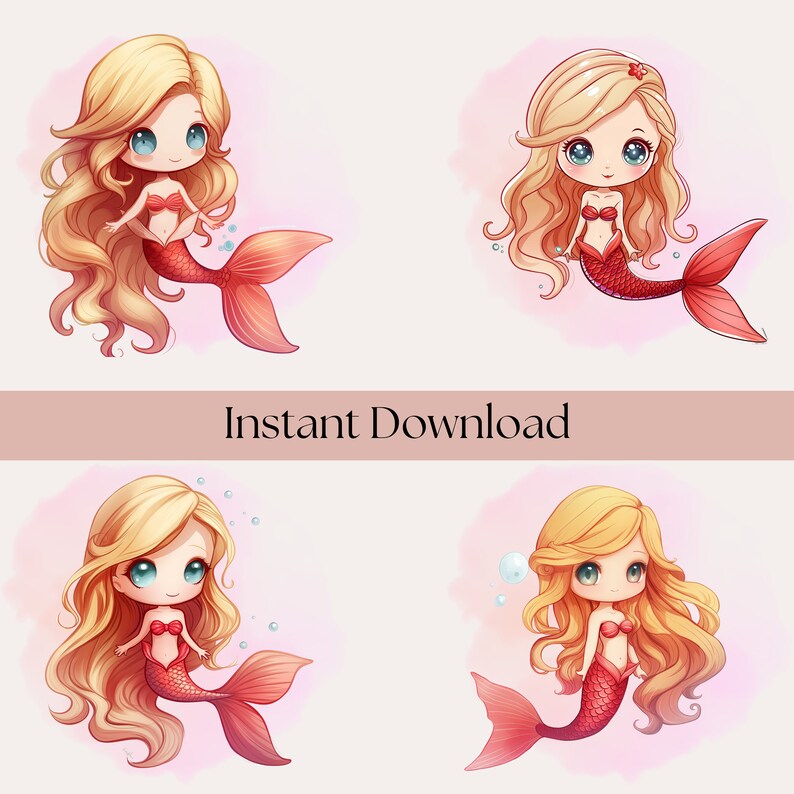 Cute Mermaids PNG- Clipart for Commercial Use, Transparent Background ...