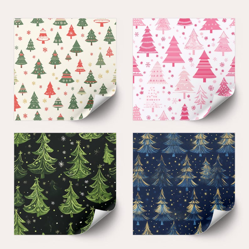 Christmas Tree Digital Paper - 12 Pack Patterns, Background ...
