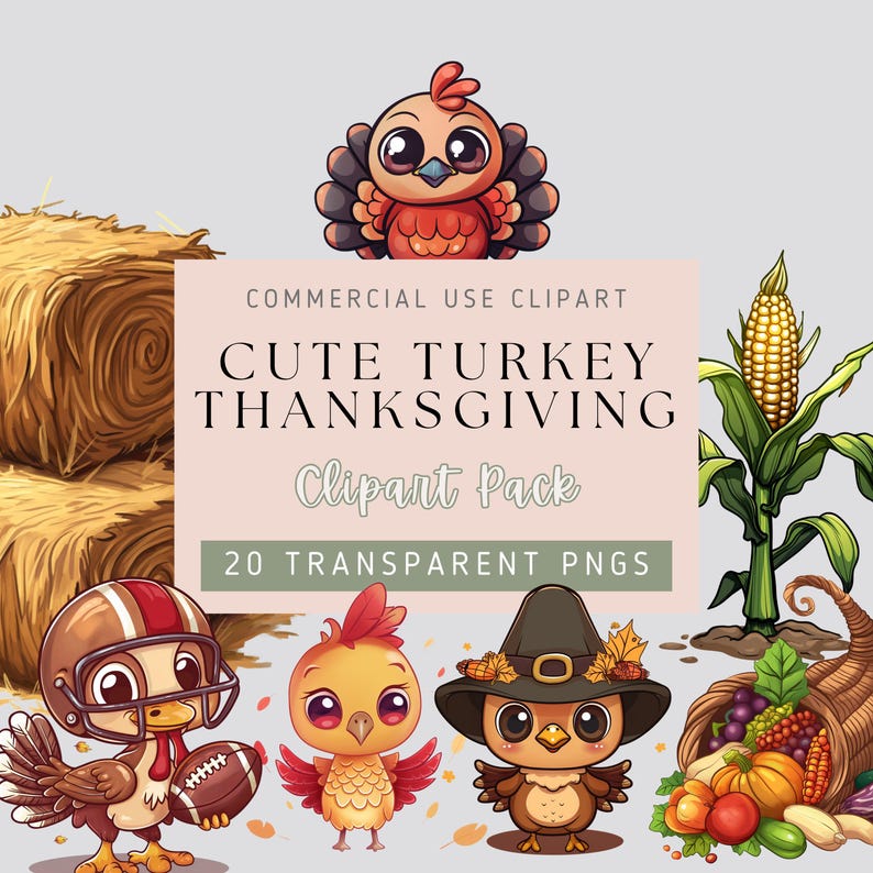 Cute Turkeys PNG- Kawaii, Thanksgiving Clipart for Commercial Use ...
