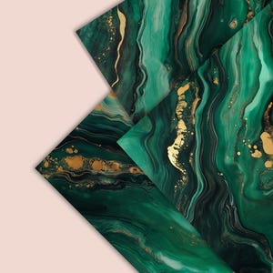 Emerald Green and Gold Agate Digital Paper - 12 Pack Acrylic Pour ...