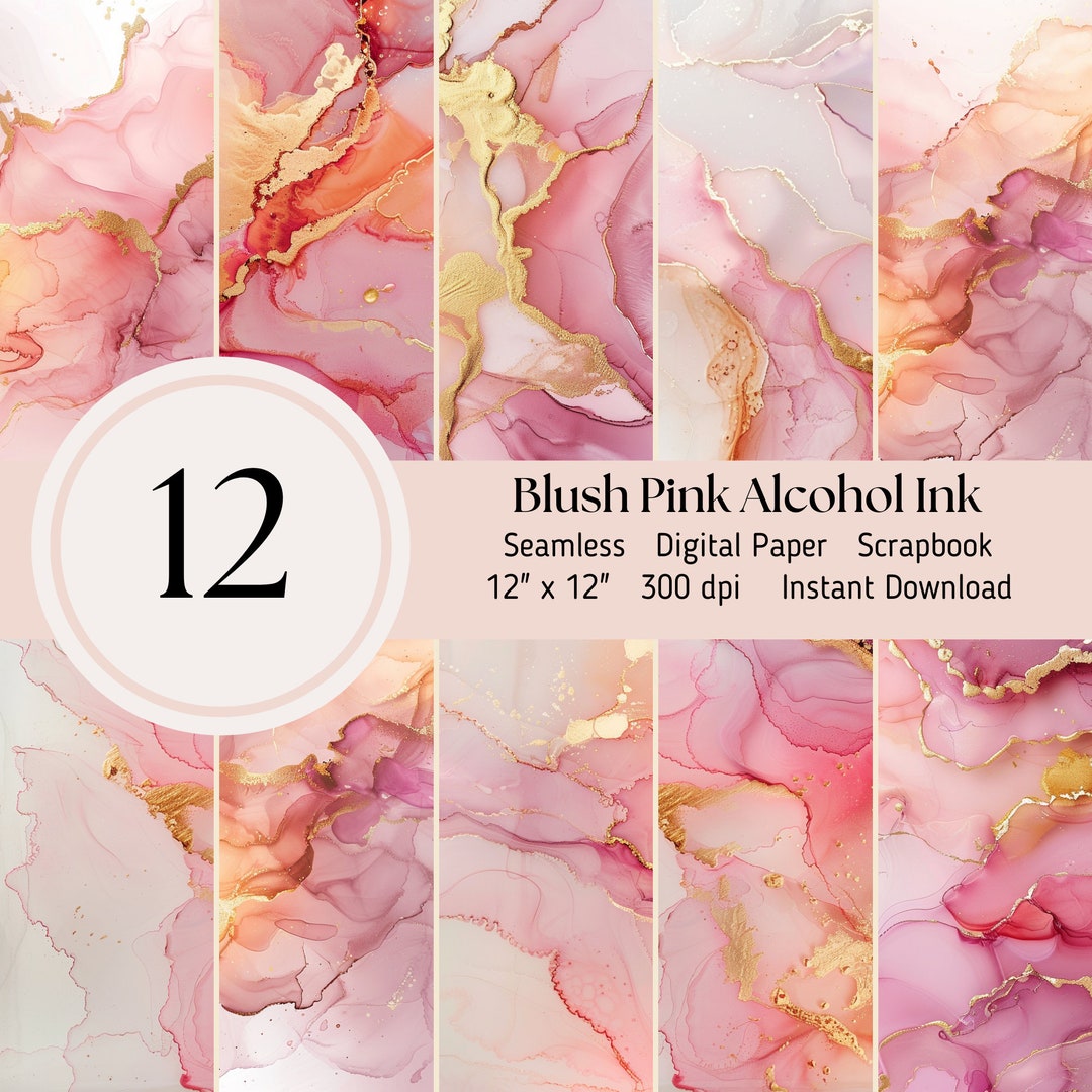 Alcohol Ink Digital Paper Blush Pink 12 Pack, Scrapbooking Journal ...