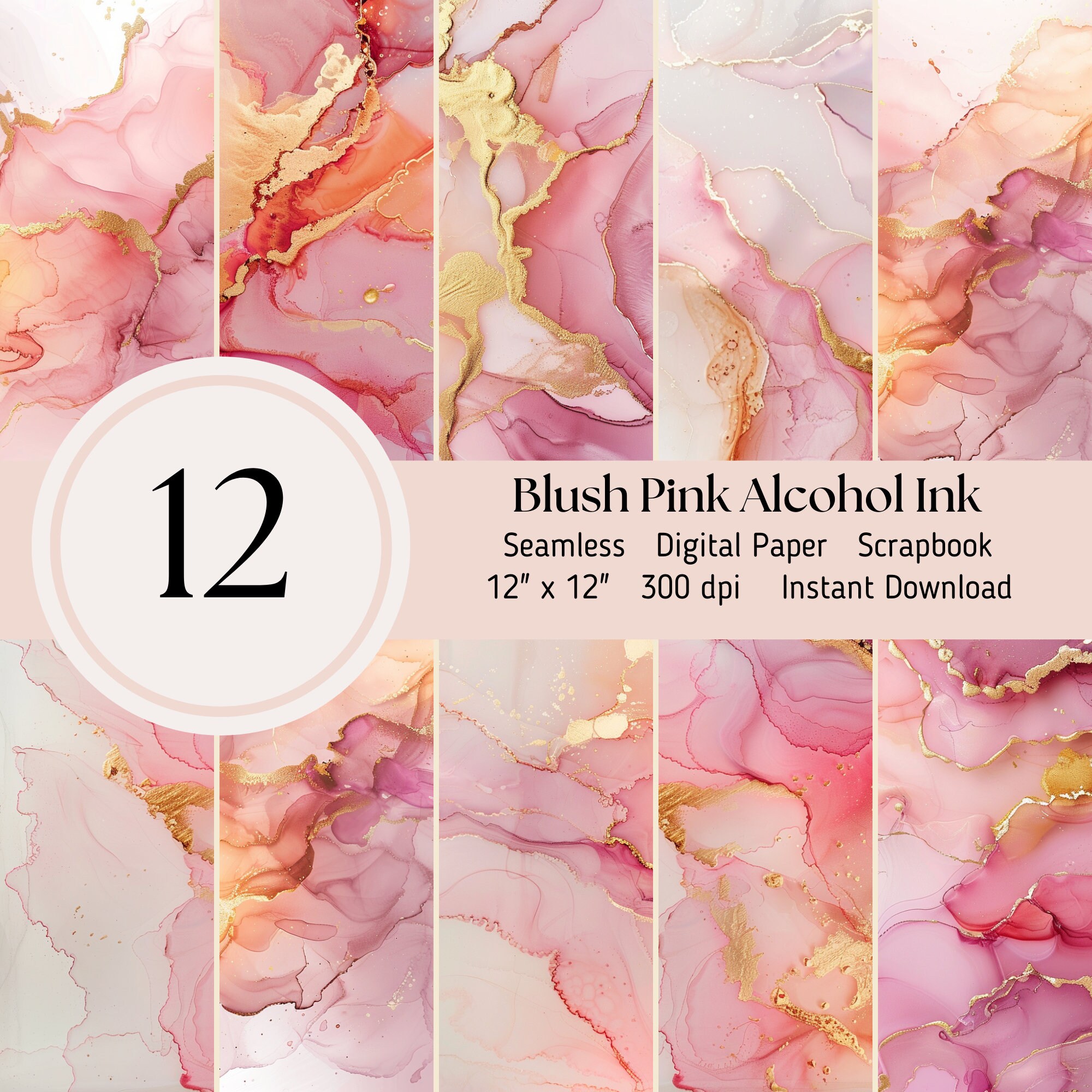 Alcohol Ink Digital Paper Blush Pink 12 Pack, Scrapbooking Journal ...