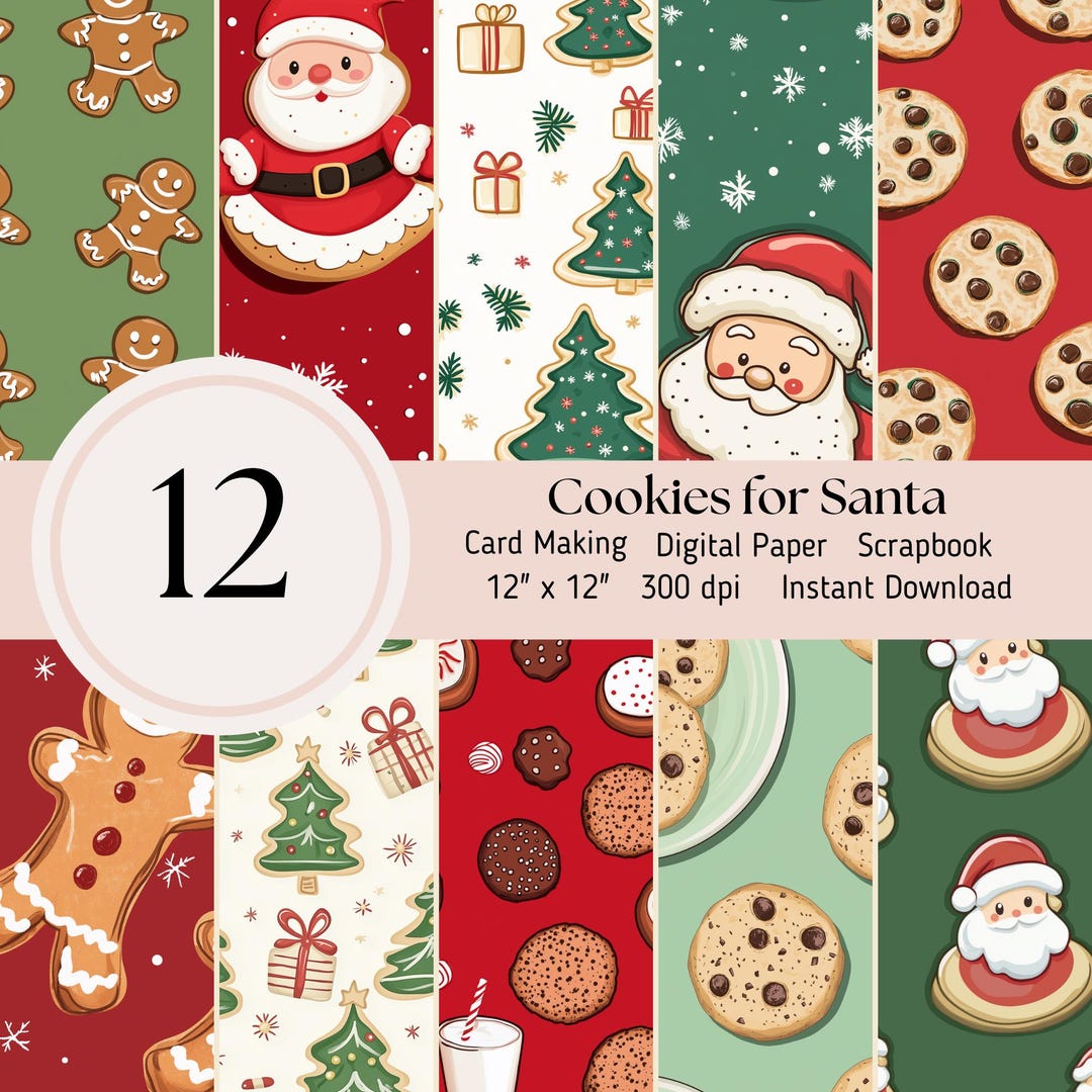 Cookies for Santa Digital Paper- 12 Pack, Christmas, Background ...