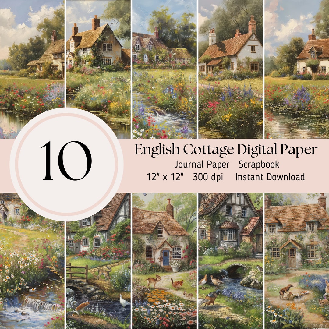 English Cottage Digital Paper- 10 Pack, Background, Scrapbooking ...