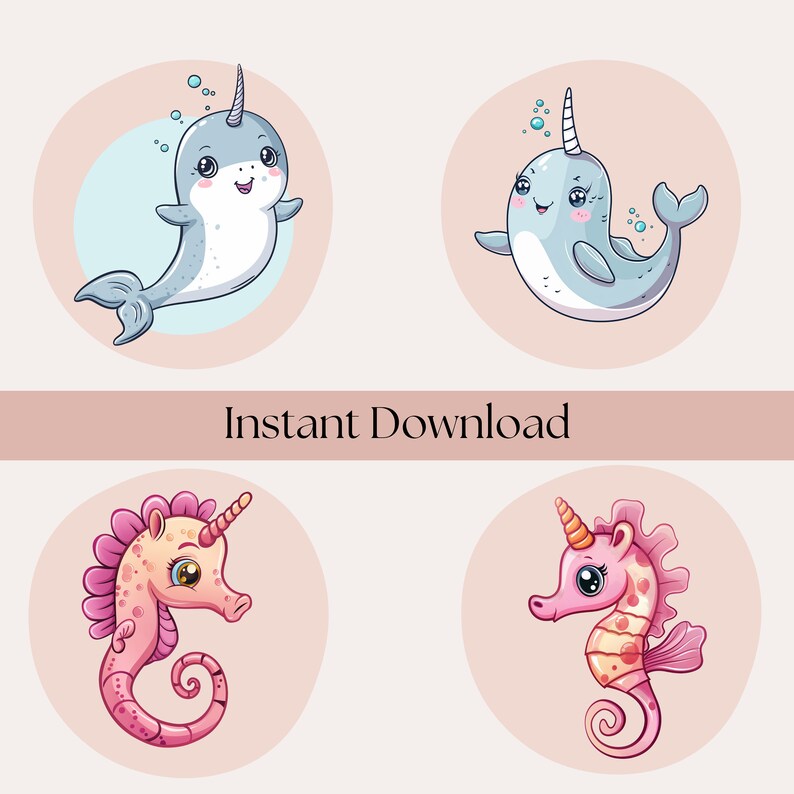 Cute Ocean Animals PNG Clipart for Commercial Use, Transparent ...