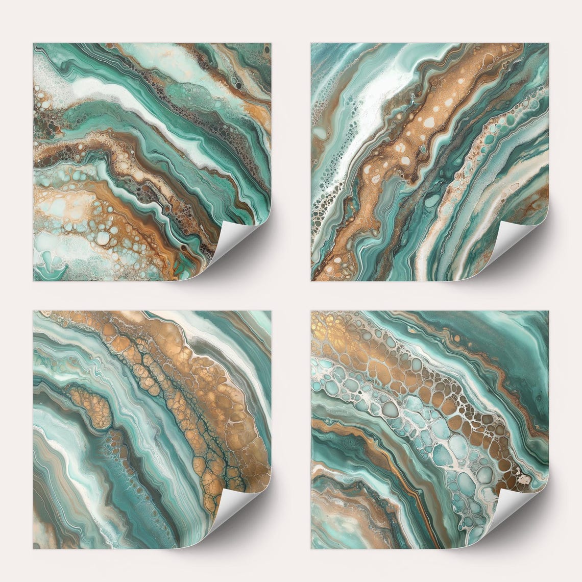 Teal and Brown Digital Paper - 12 Pack Acrylic Pour Patterns ...