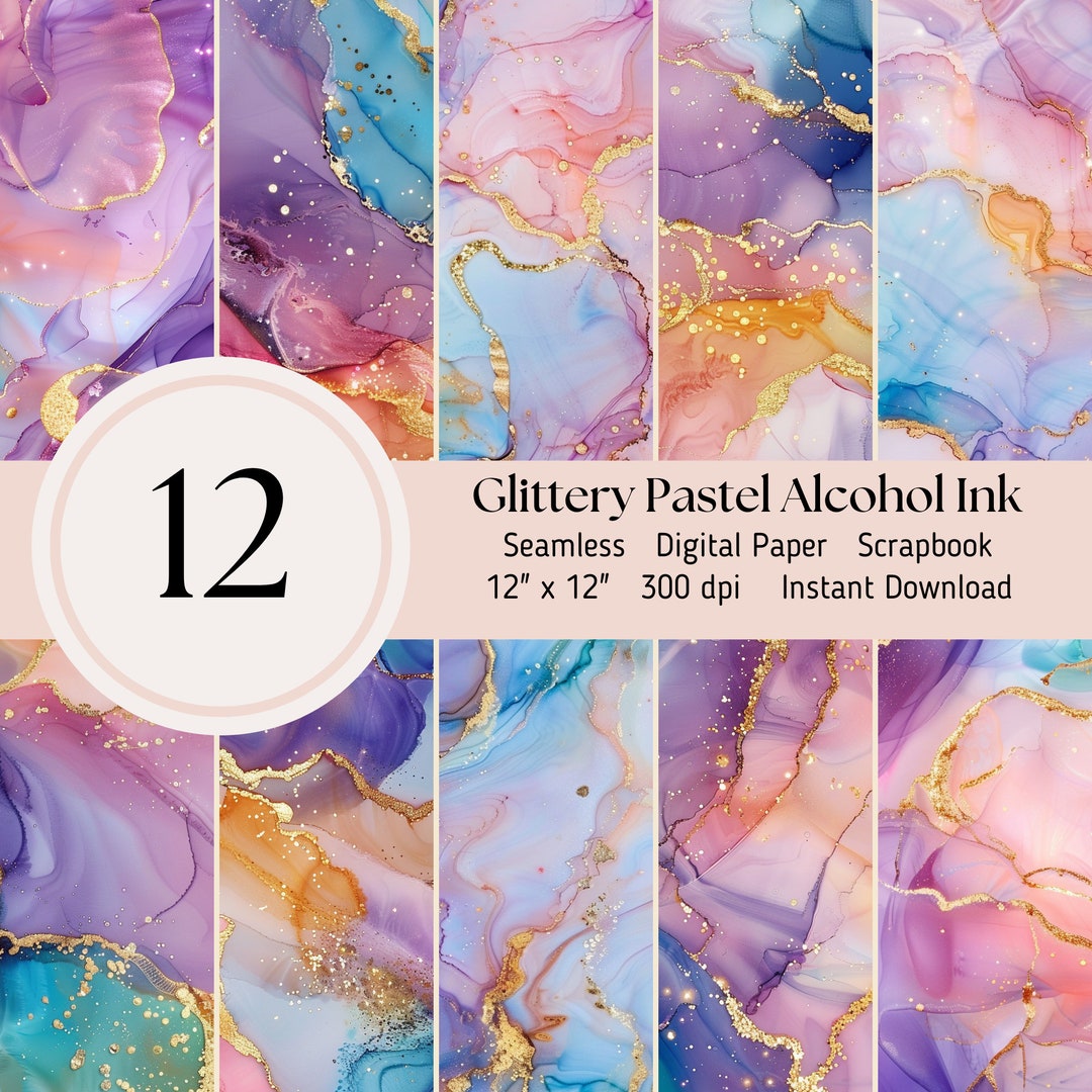 Alcohol Ink With Glitter Digital Paper, 12 Pack, Scrapbooking Journal ...