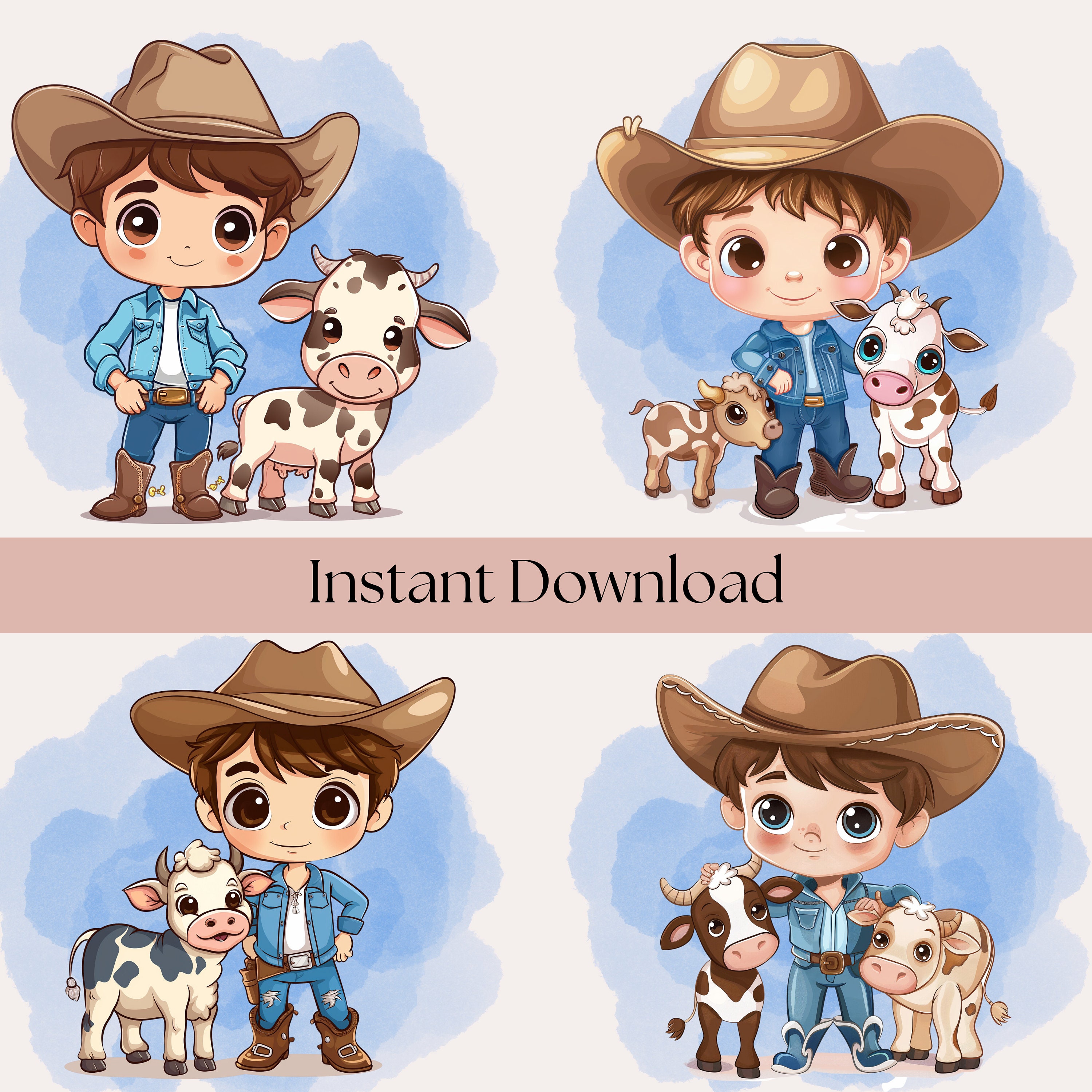 Cute Cowboy in Blue PNG- Rodeo, Western Clipart for Commercial Use ...