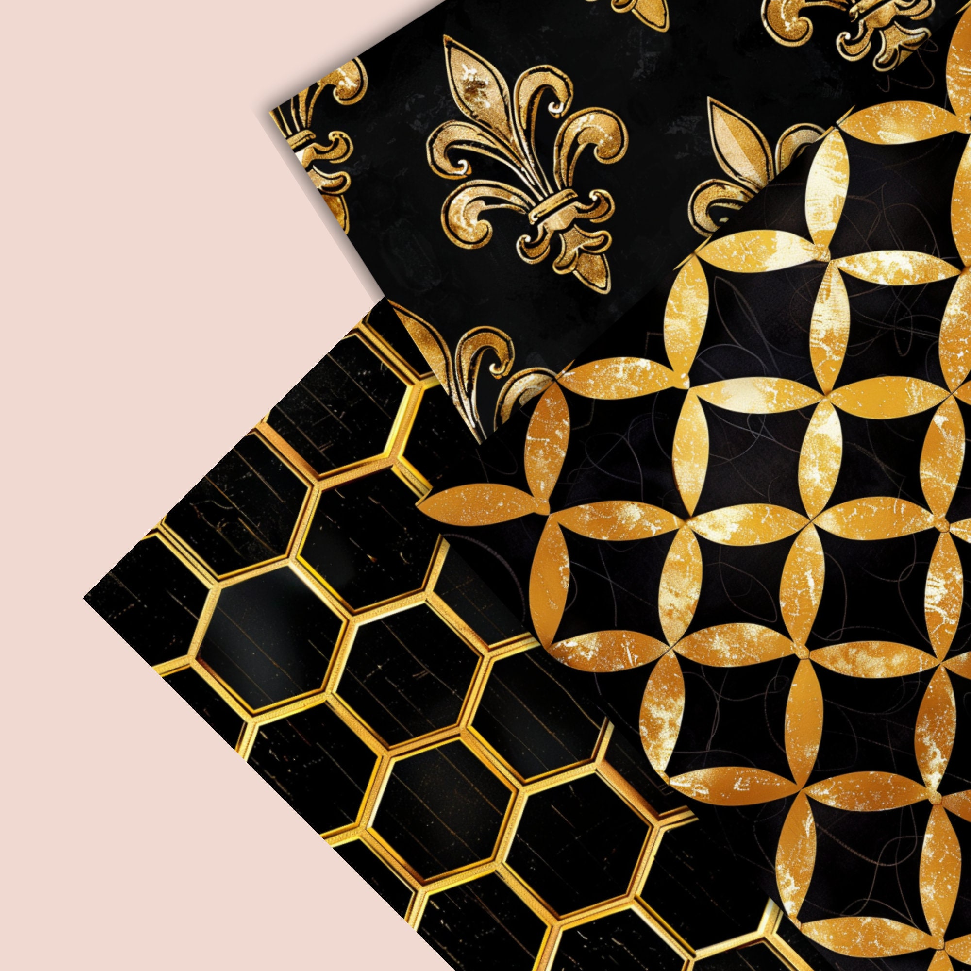 Black and Gold Digital Paper, Luxury, 12 Pack, Scrapbooking Journal ...