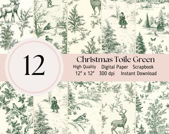 Christmas Toile Digital Download, Red - 12 Pack, Background ...