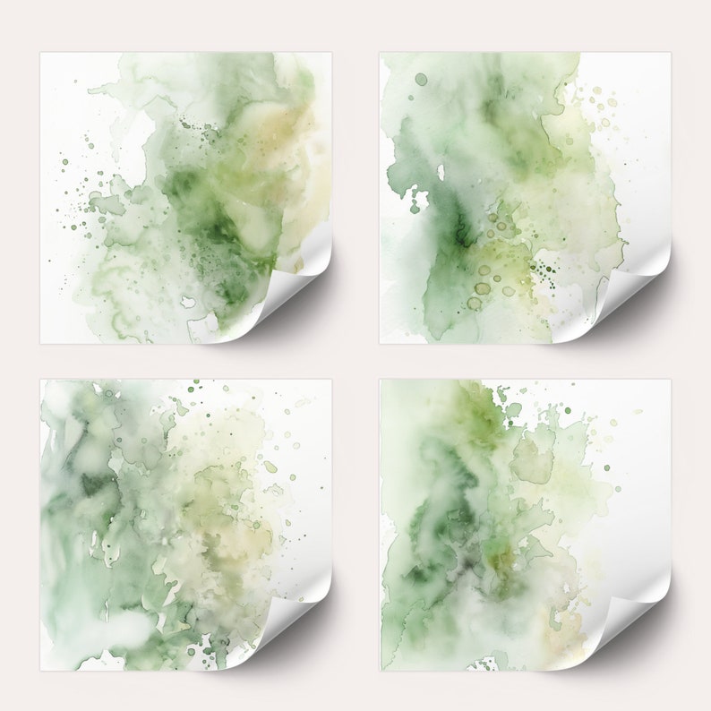 Green Watercolor Digital Paper Pack- 10 Watercolor Texture Clipart ...