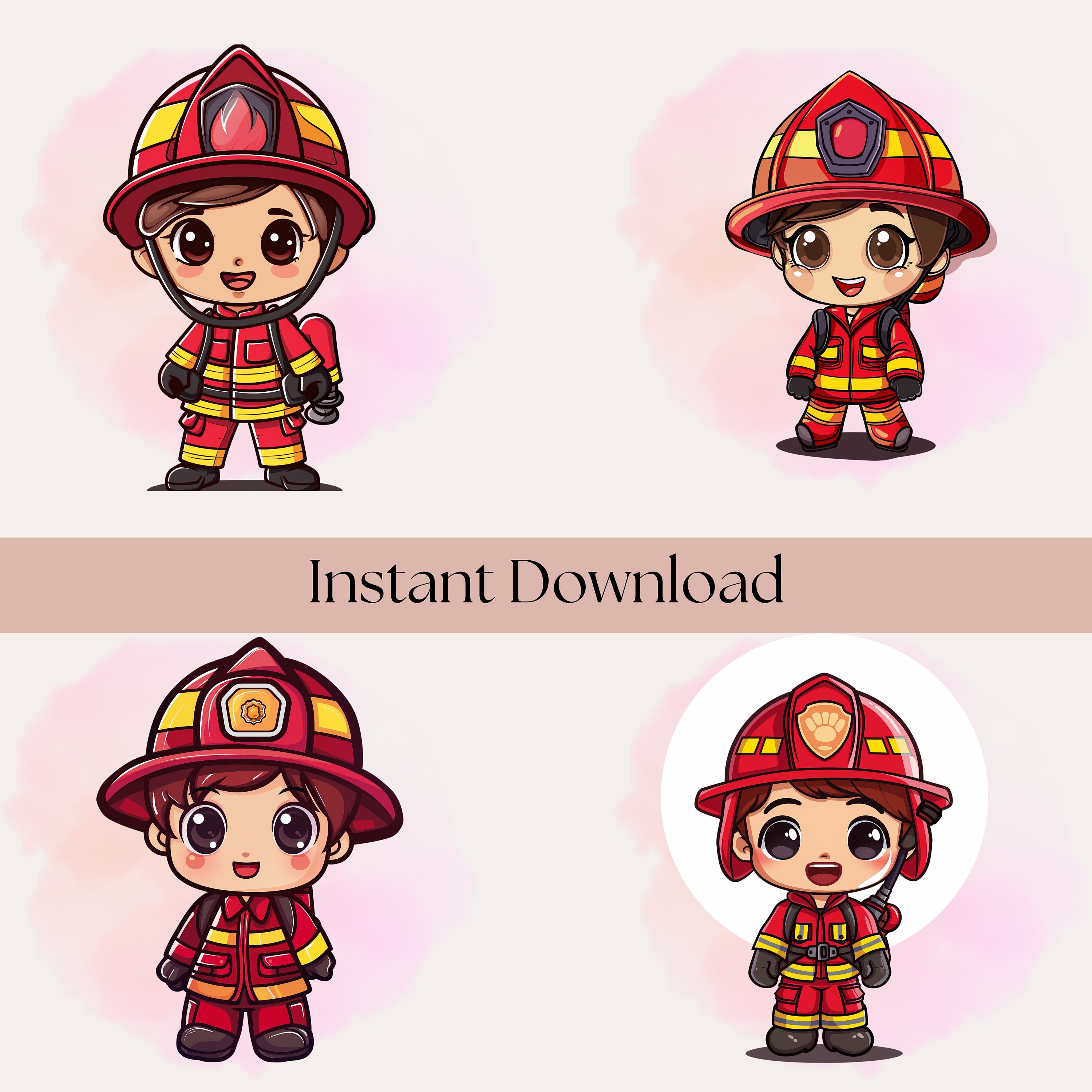 Cute Firefighters PNG- Clipart for Commercial Use, Transparent ...