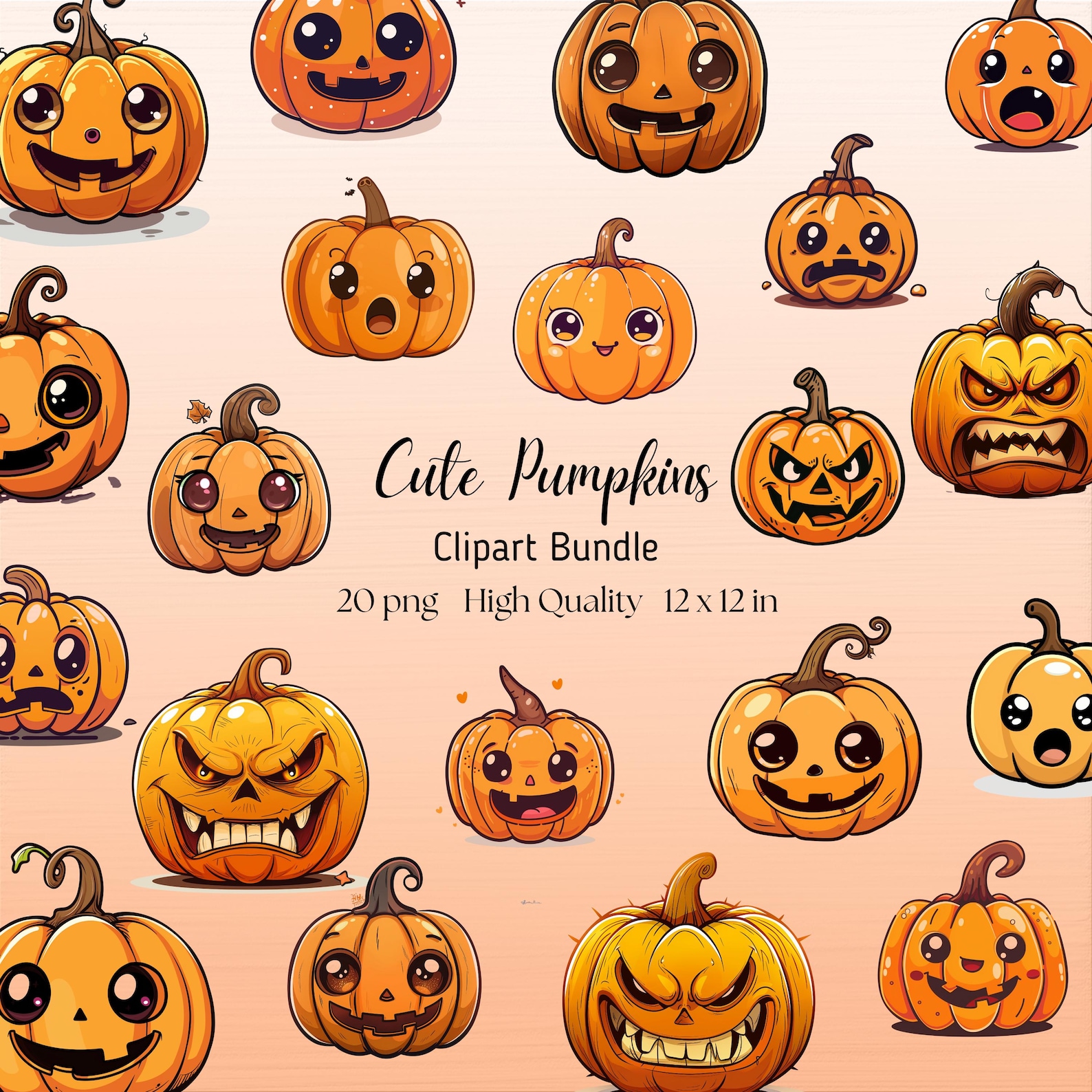 Cute Pumpkins PNG Kawaii, Halloween Clipart for Commercial Use ...