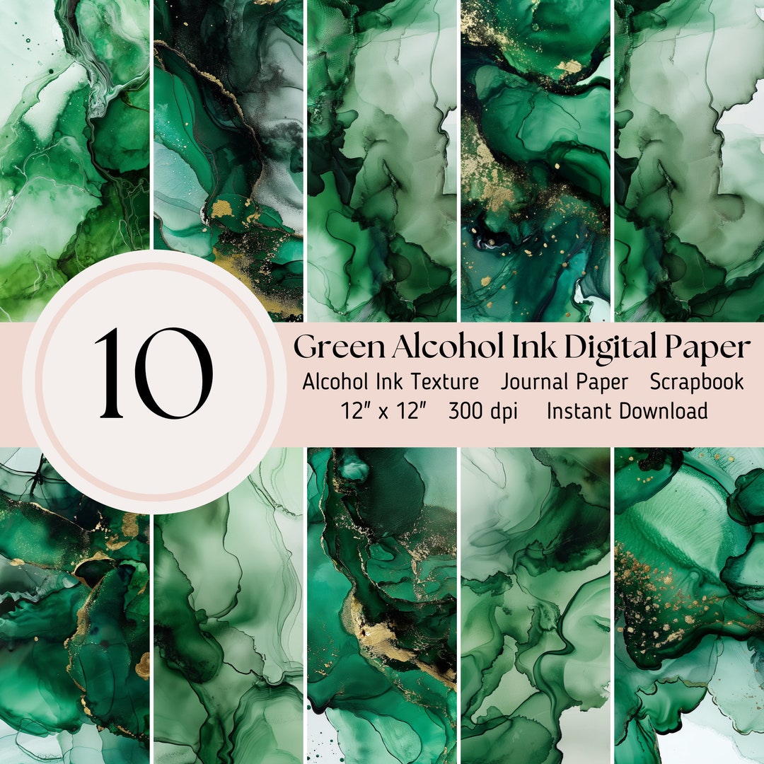Green Alcohol Inks Digital Paper Pack- 10 Alcohol Ink Texture Clipart ...