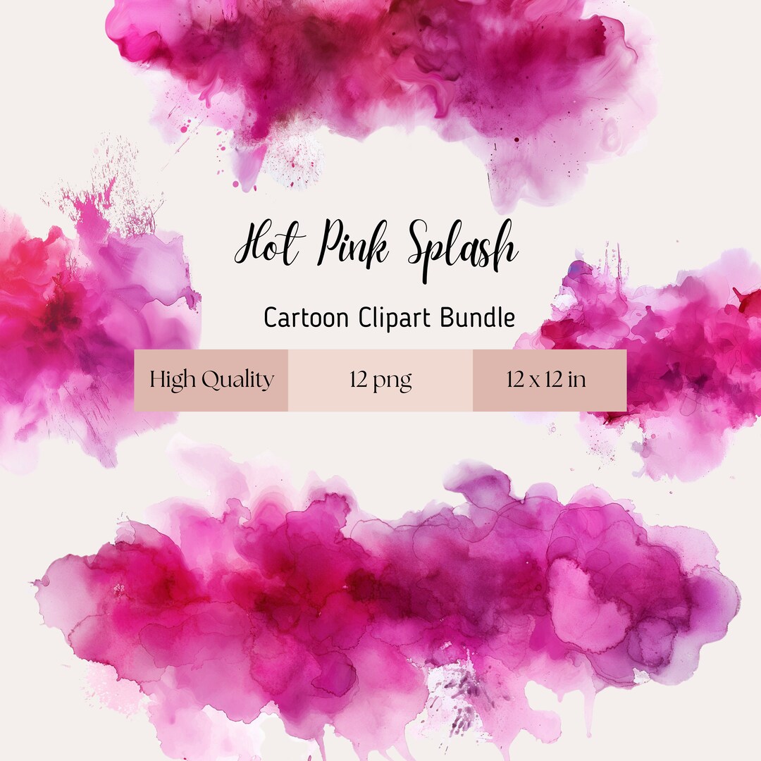 Hot Pink Splash Clipart, 12 Pack, Scrapbooking Journal Sheets JPEG ...