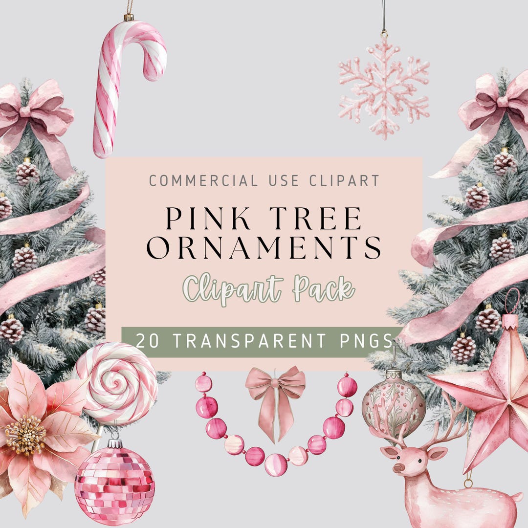 Pink Christmas Tree Clipart- 20 PNG Images, Transparent Background ...