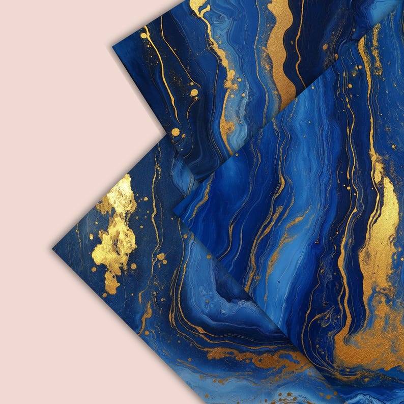 Royal Blue and Gold Digital Paper - 12 Pack Acrylic Pour Patterns ...