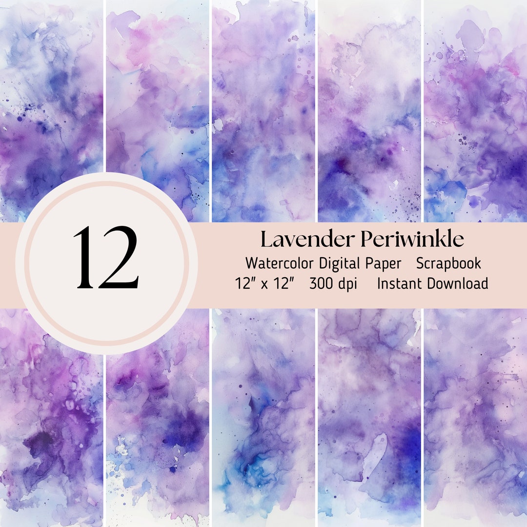 Lavender Periwinkle Watercolor Digital Paper- 12 Pack, Scrapbooking ...
