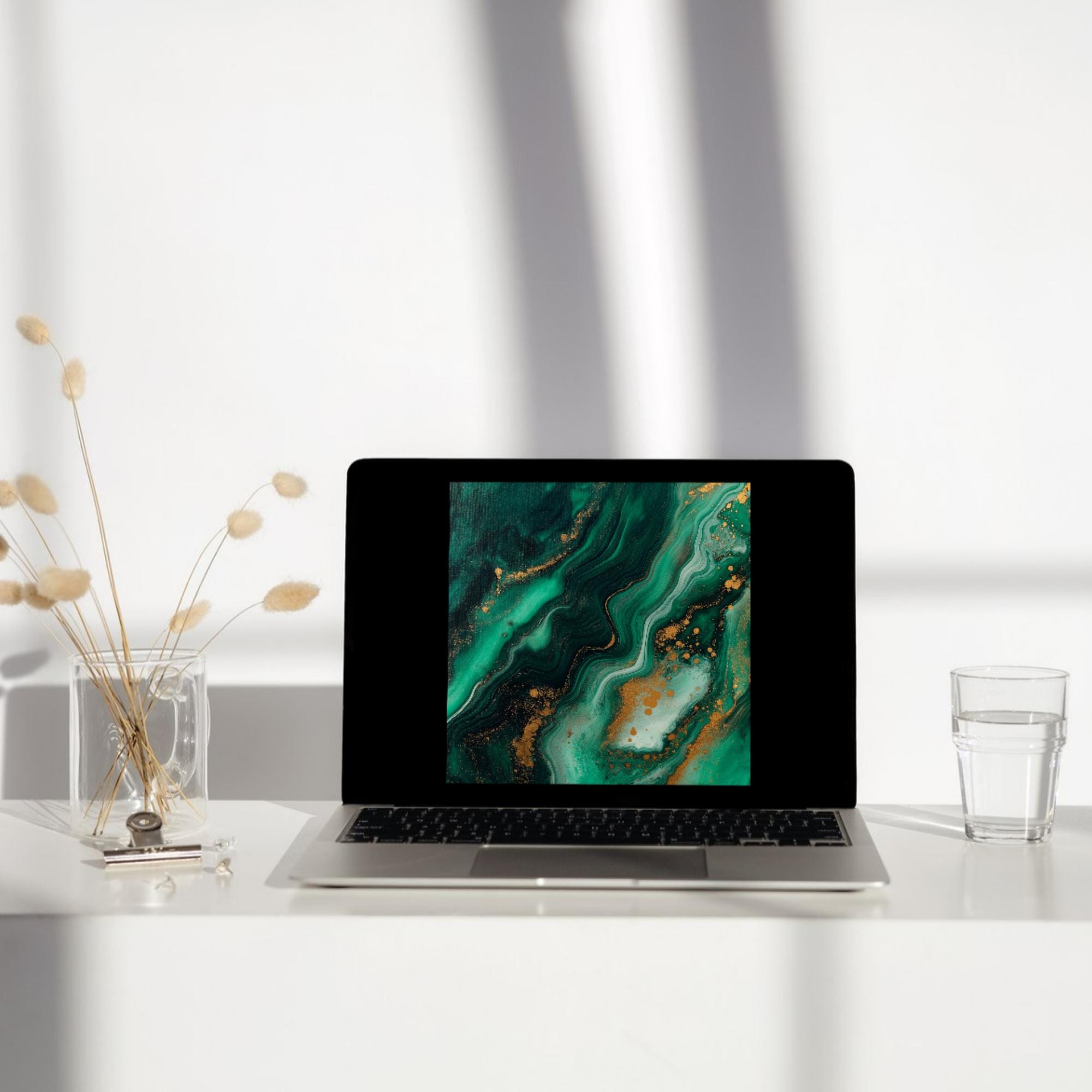 Emerald Green and Gold Agate Digital Paper - 12 Pack Acrylic Pour ...