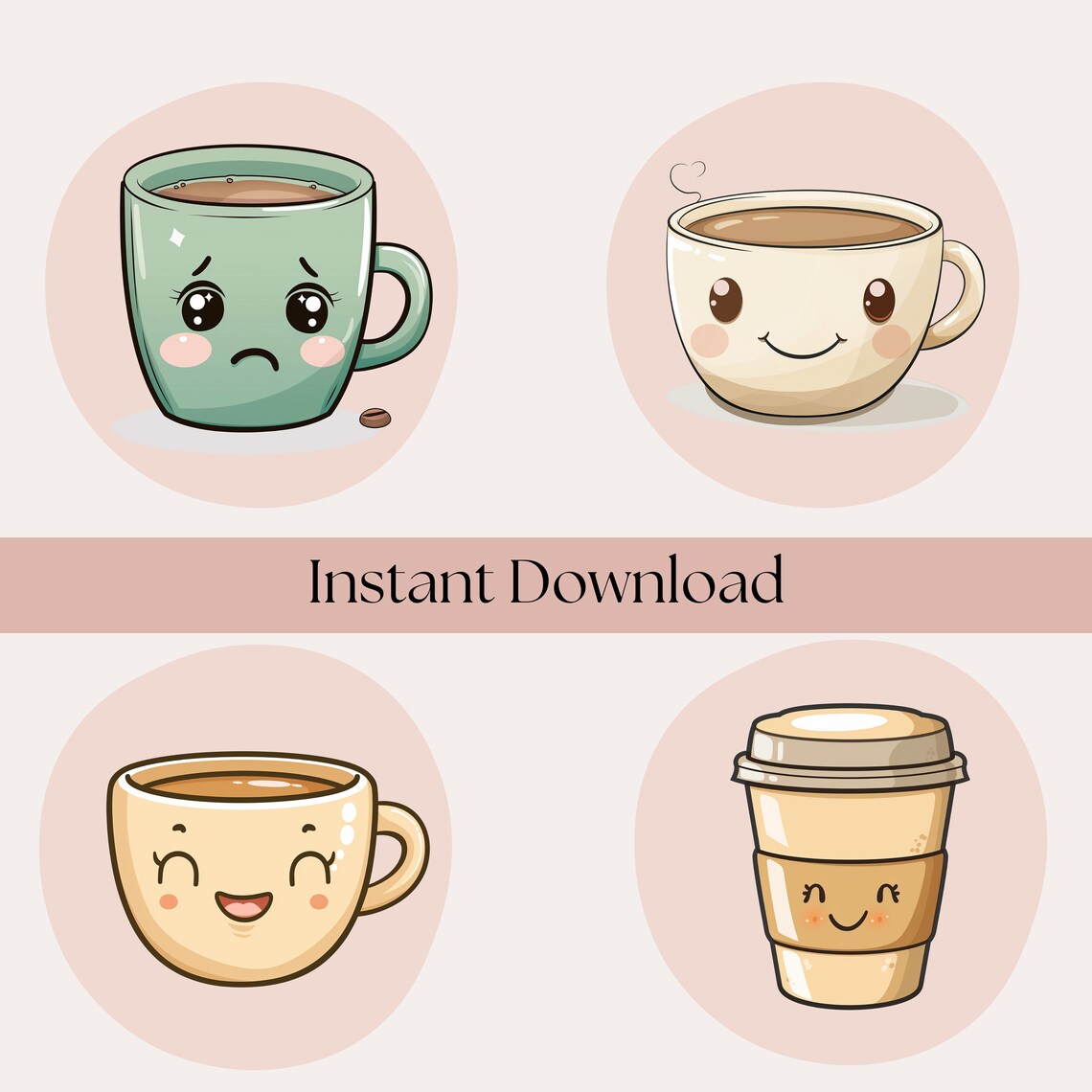 Cute Coffee Cup Characters PNG- Clipart for Commercial Use, Transparent ...